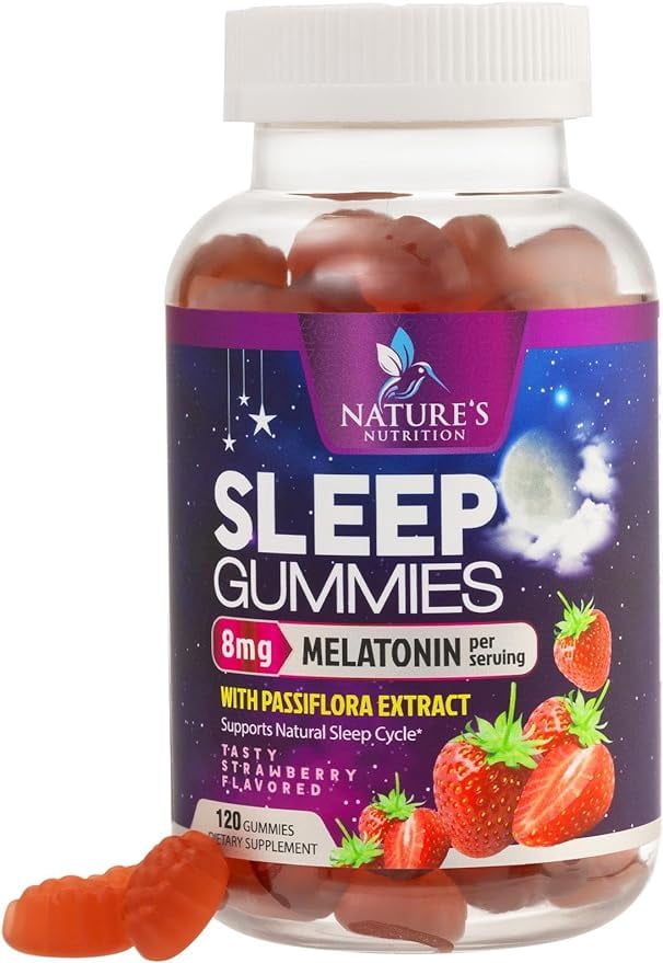 Melatonin Gummies 8mg - Extra Strength Sleep Gummy with 20mg Passiflora ...