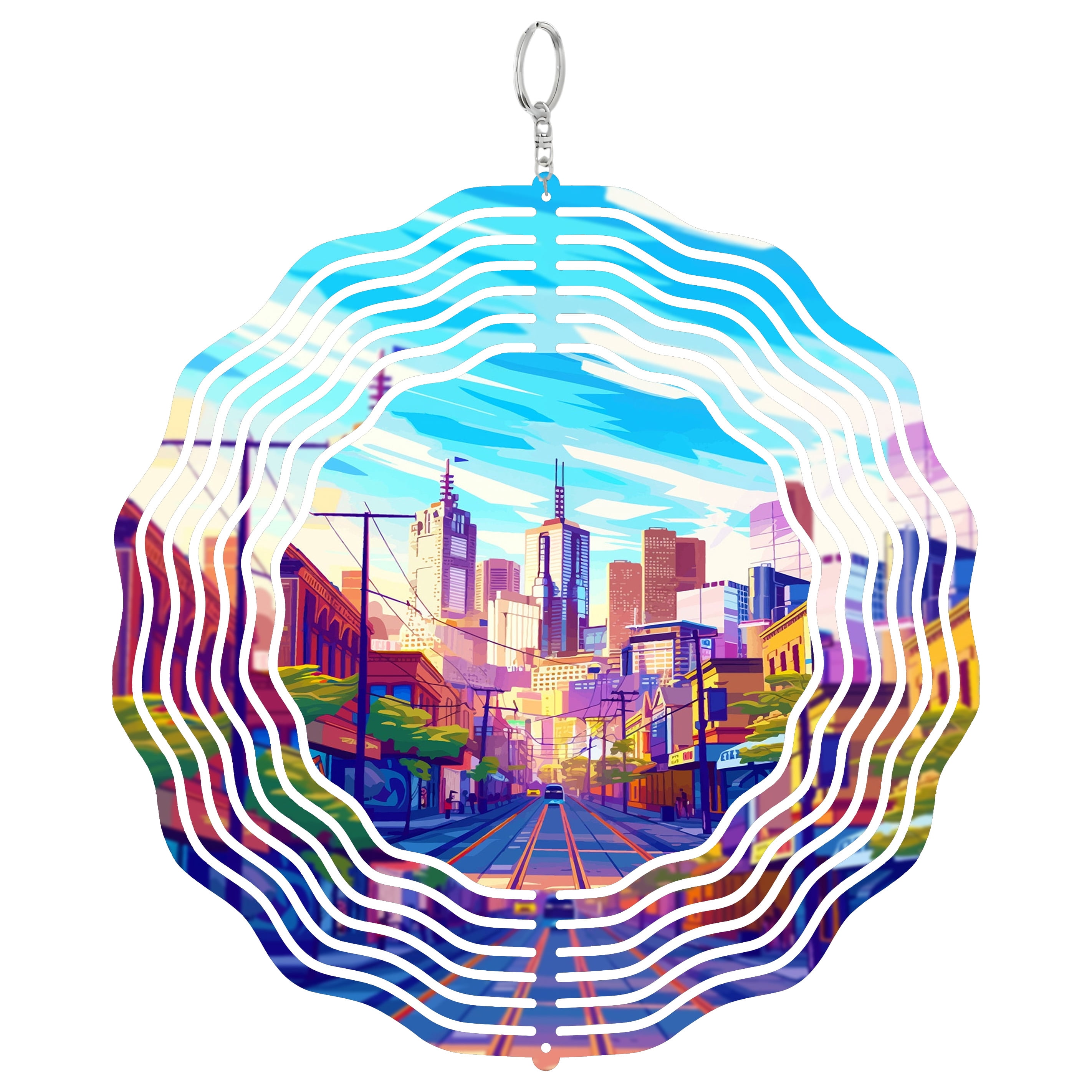 Melbourne Australia Skyline 3D Wind Spinner Stainless Steel Yard Decor ...