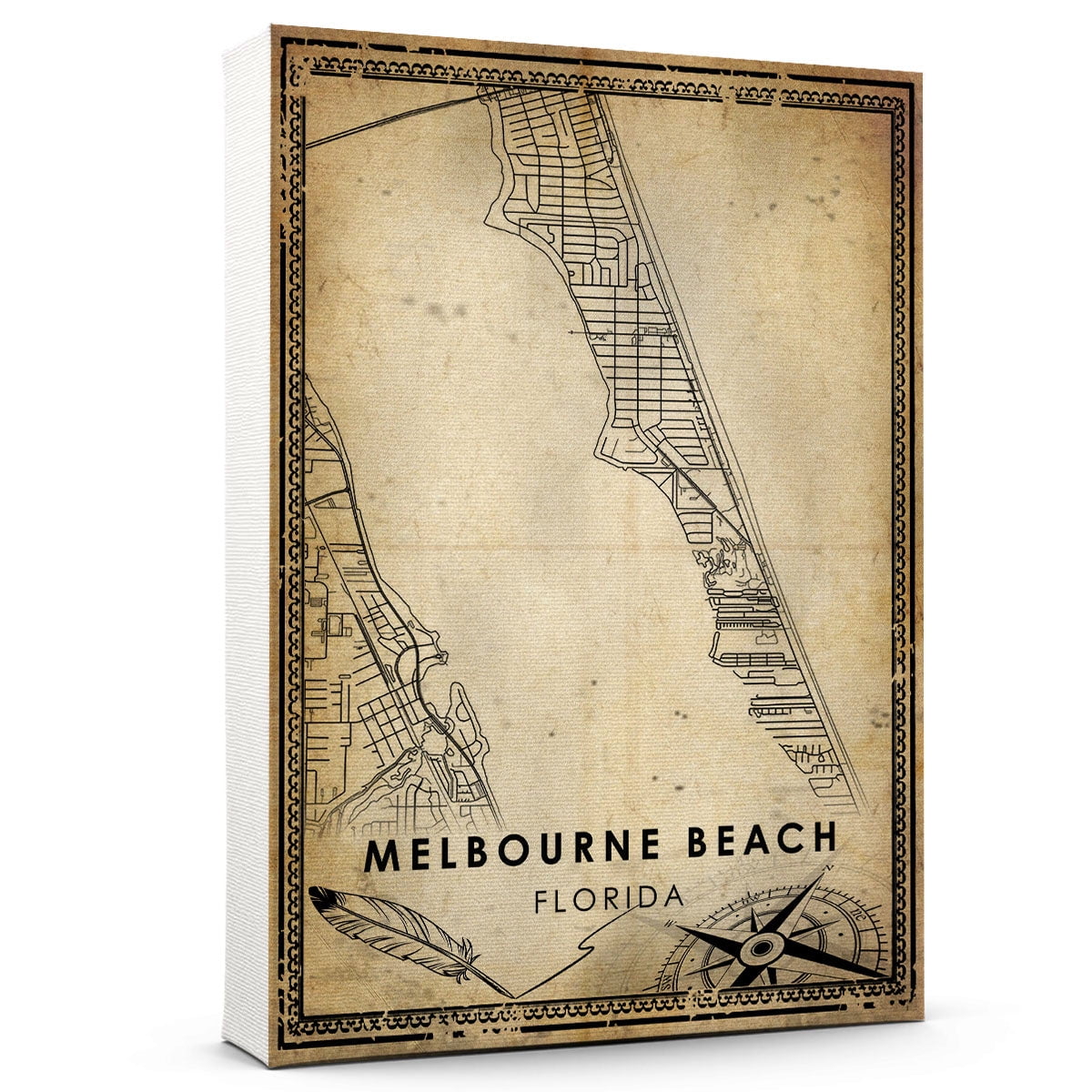 Melbourne Beach Vintage Map Prints Canvas, Florida Map Art Canvas ...