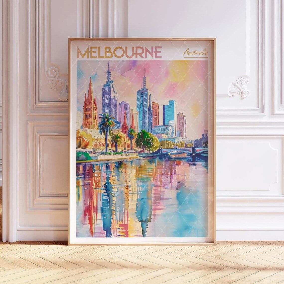Melbourne Watercolor Poster - Melbourne Wall Art - Australia Travel ...