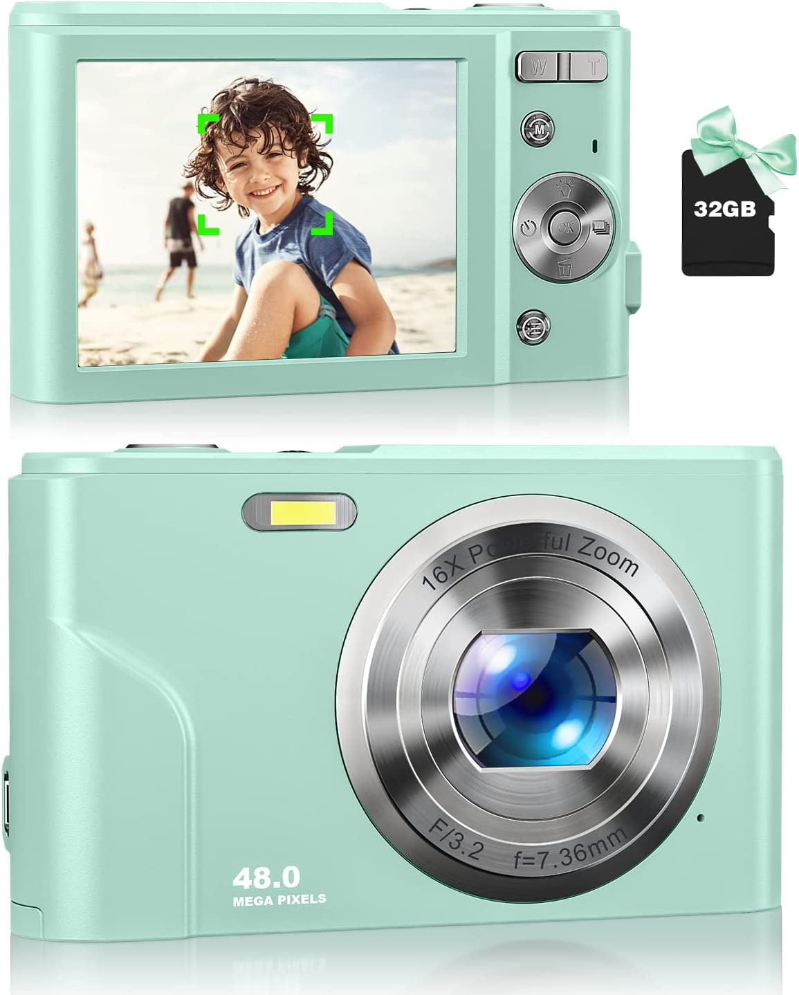 Melcam Kid's Digital Camera, 1080P 48MP, 16X Zoom, with 32GB SD Card, 2 ...