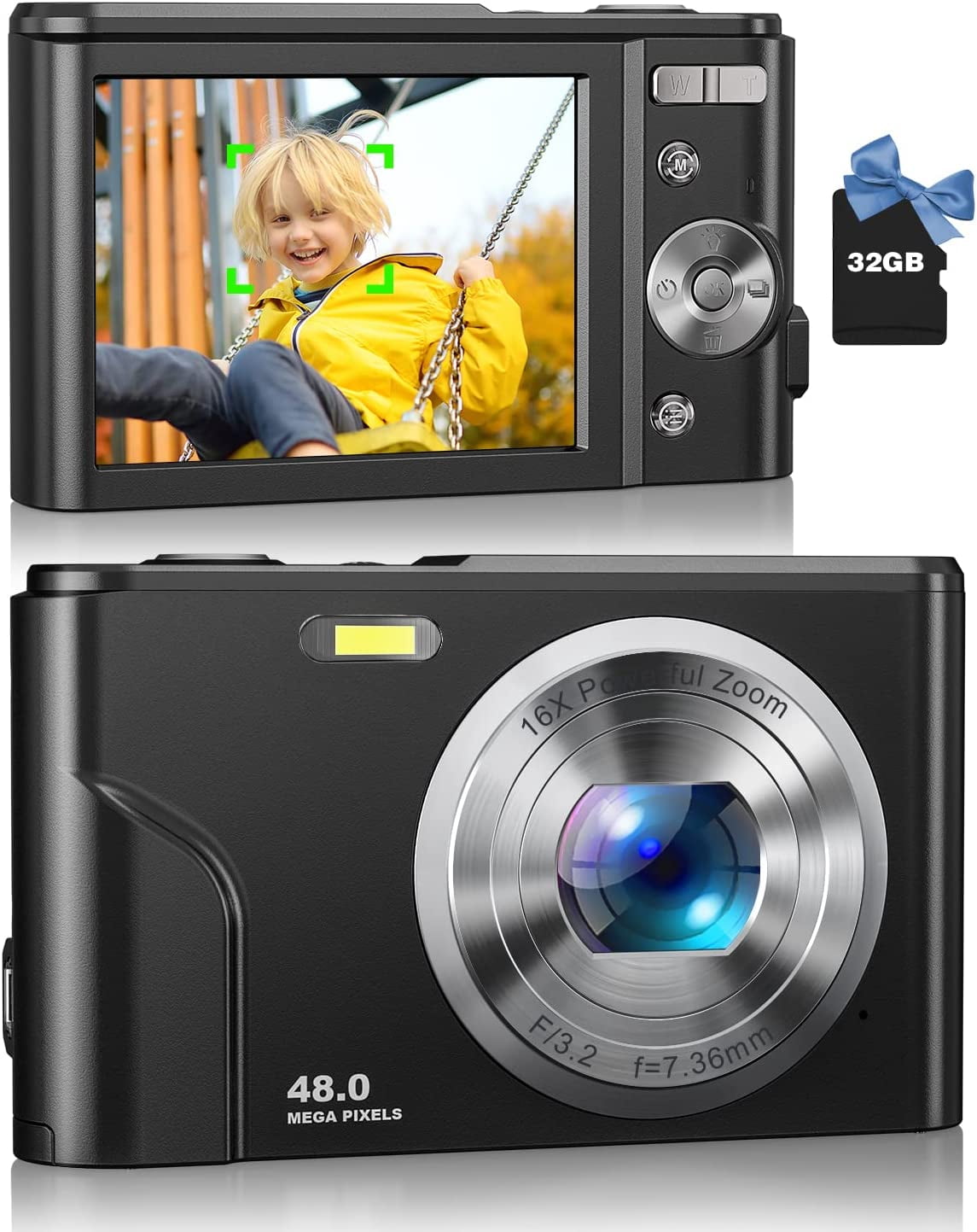 Melcam 1080P 48MP Kids Camera, 32GB SD Card, 2.4 Inch LCD, 16X Zoom ...