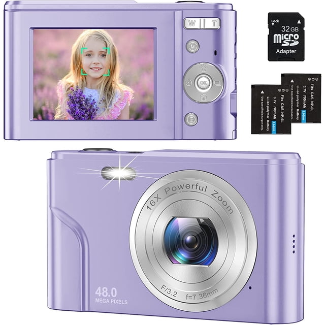 Melcam 1080P 48MP Kids Camera with 32GB SD Card, 2.4 Inch LCD, 16X Zoom ...