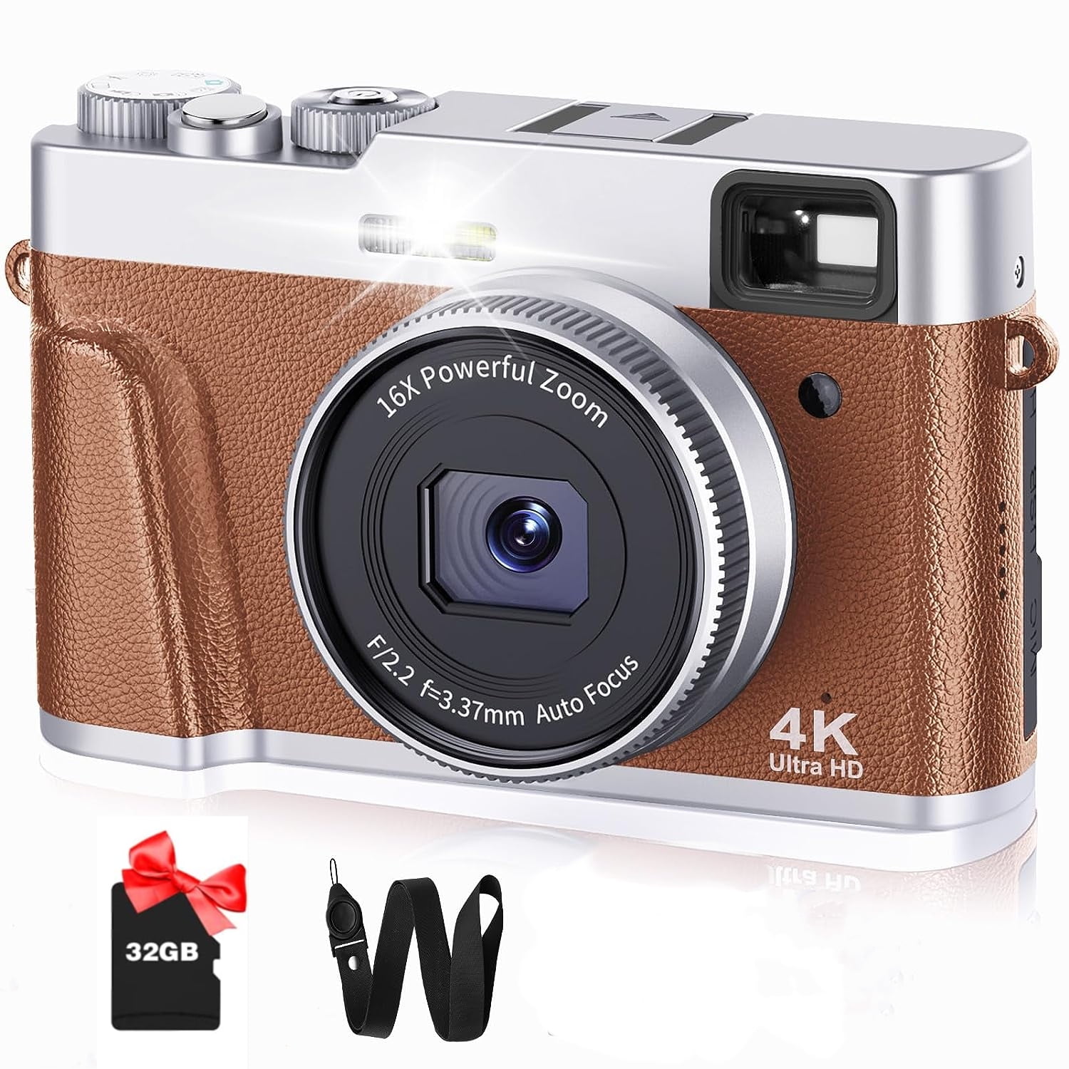 Melcam 4K Digital Camera with Viewfinder Flash & Dial, 48MP Autofocus Anti-Shake Vlogging Camera ...