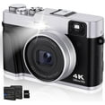 Compact 4K Melcam Camera, 48MP, Anti-Shake, Viewfinder, SD Card, 2 ...