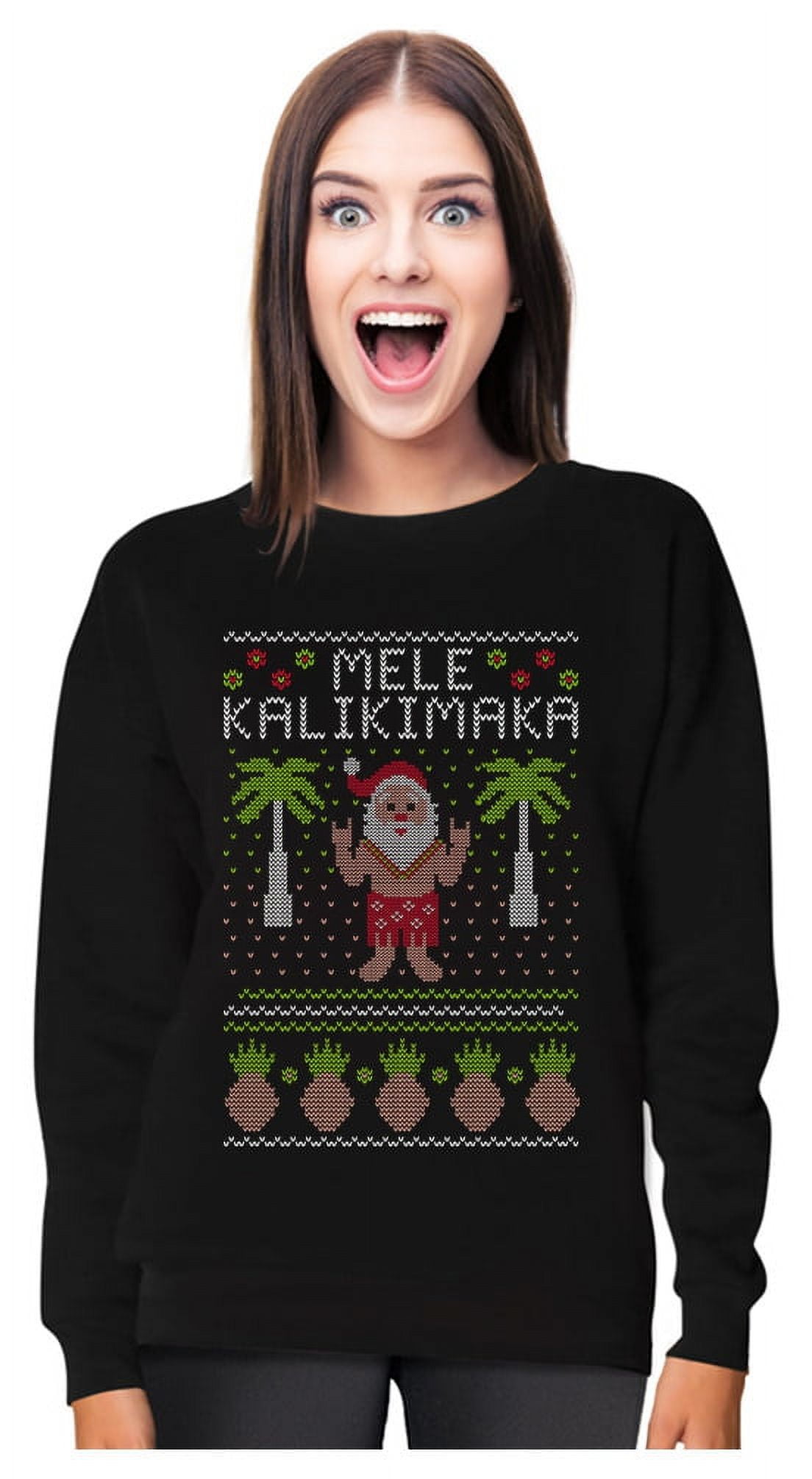 Mele Kalikimaka Hawaiian Santa Themed Ugly Christmas Sweater Women ... Mele Kalikimaka Hawaiian Santa Themed Ugly Christmas Sweater Women ...