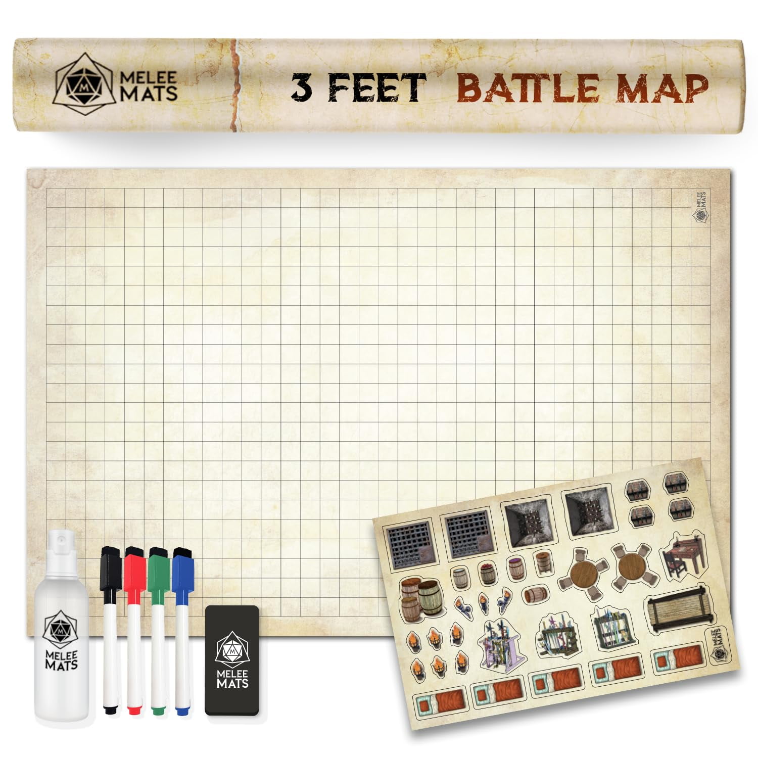 Melee Mats DnD Map Starter Kit - 24” x 36" Double Sided, Dry Erase ...