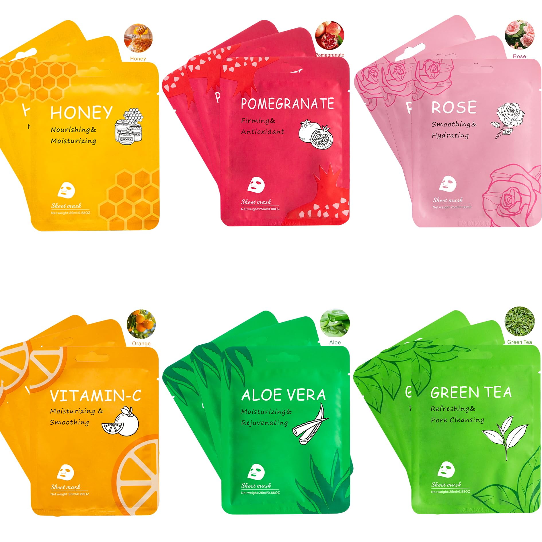 Meleell Facial Mask Sheet,Face IFF17 Mask Skin Care Bulk Pack,Hydrating ...