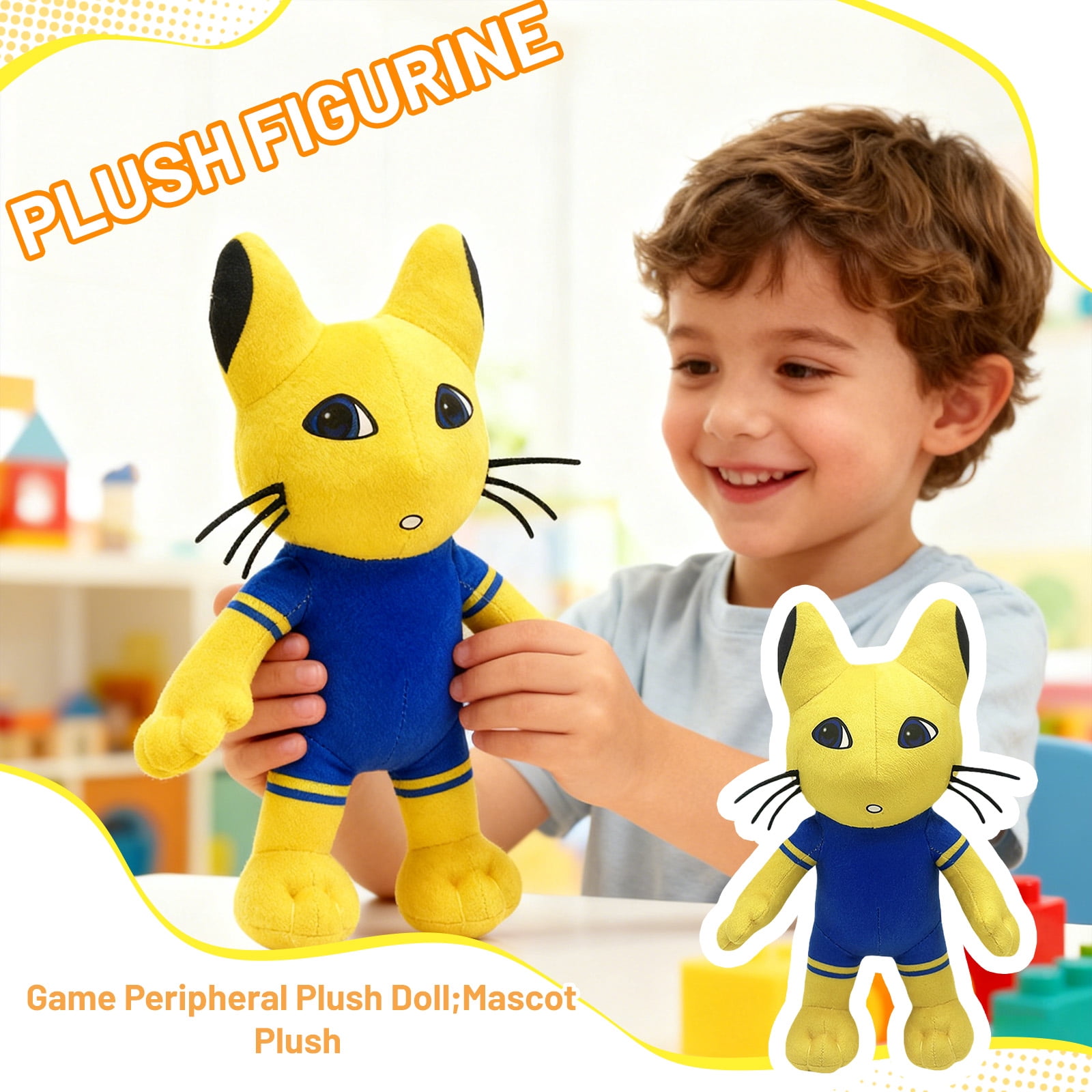 Meleeniacs Stocky Plush Toy Soft 10 62 Inch Yellow Cat Figure in Blue ...