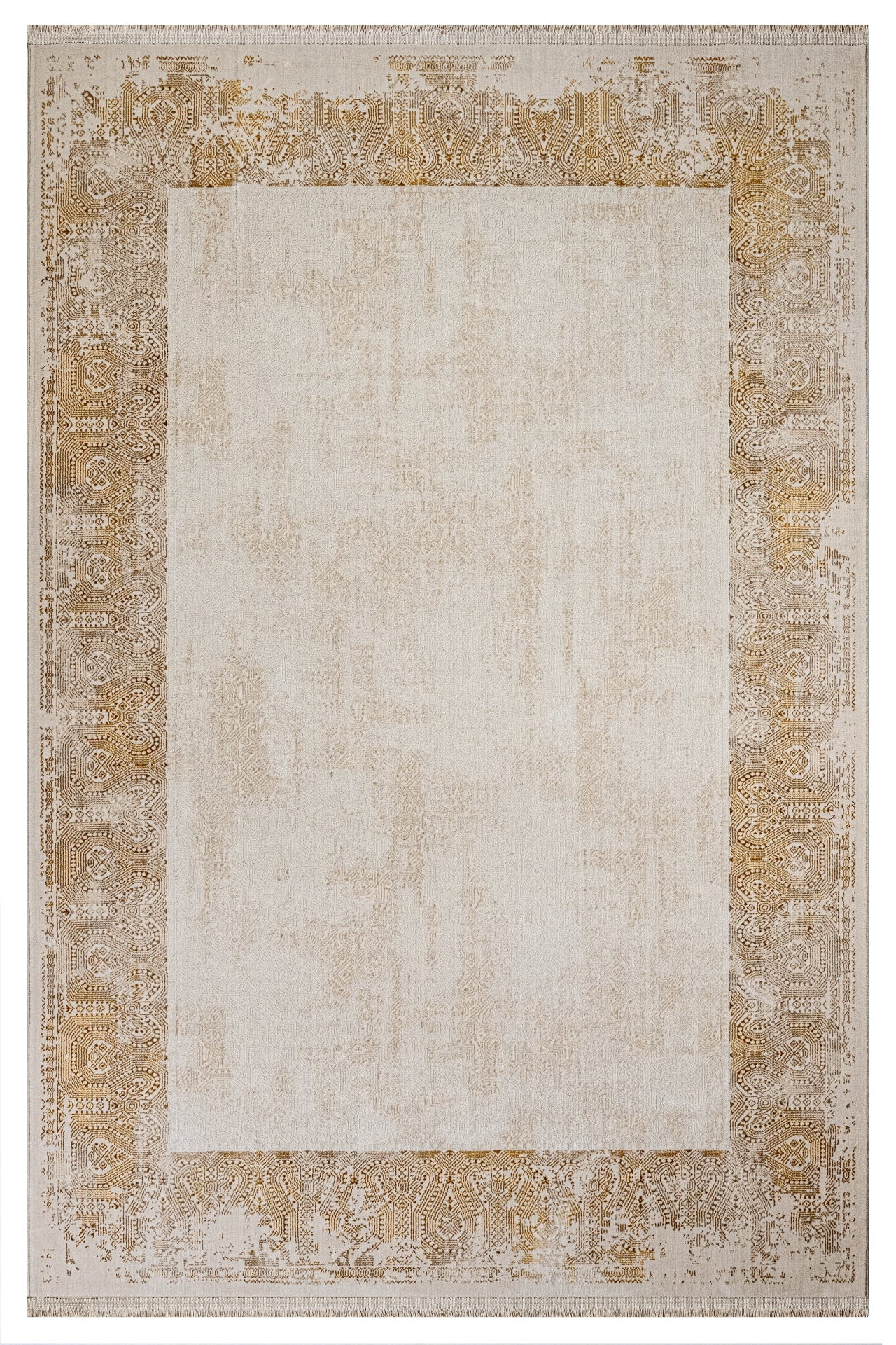 Melike Beige Framed Polyester Area Rugs for Living Room Jacquard ...