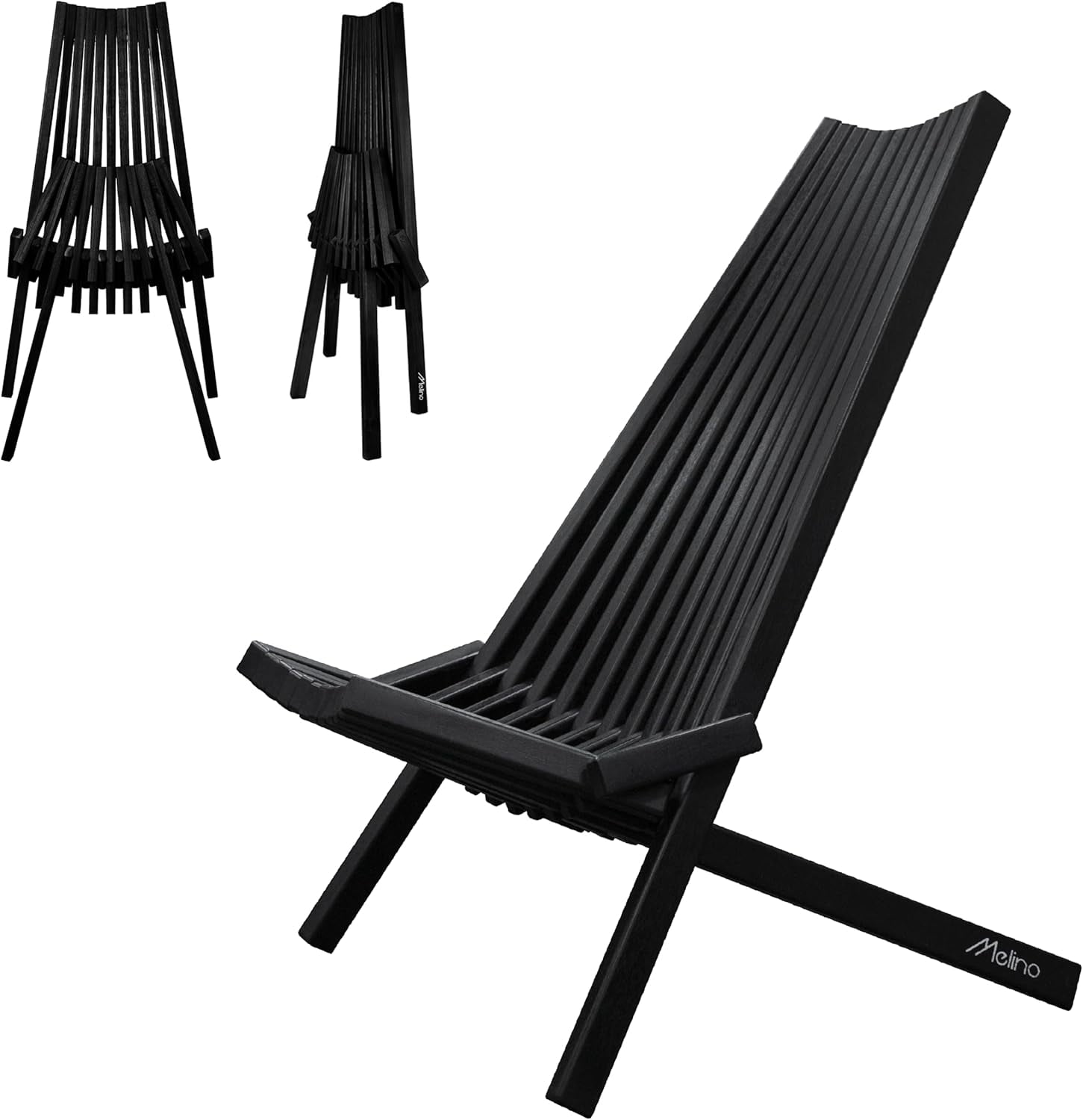 Melino Wooden Folding Chair for Outdoor - Black Low Profile Acacia Wood ...