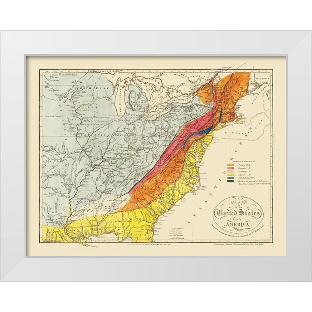 Melish 14x12 White Modern Wood Framed Museum Art Print Titled - United ...