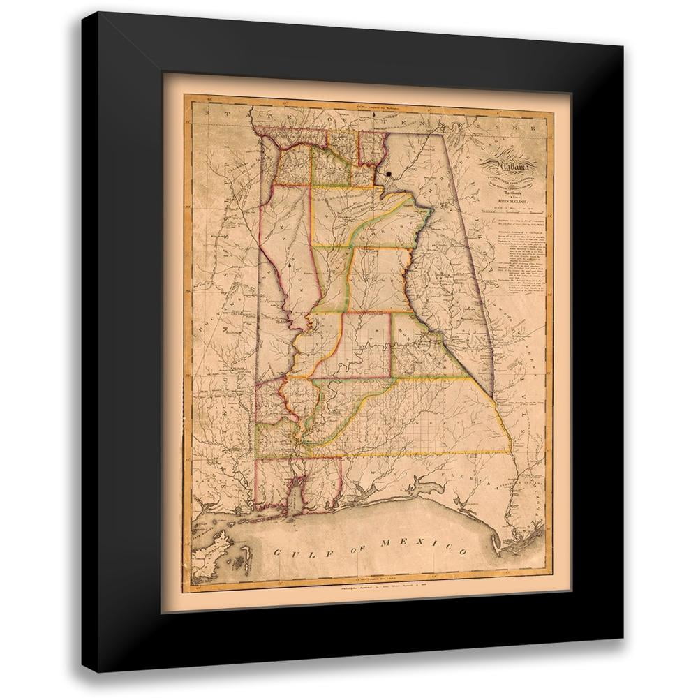 Melish 19x24 Black Modern Framed Museum Art Print Titled - Alabama ...