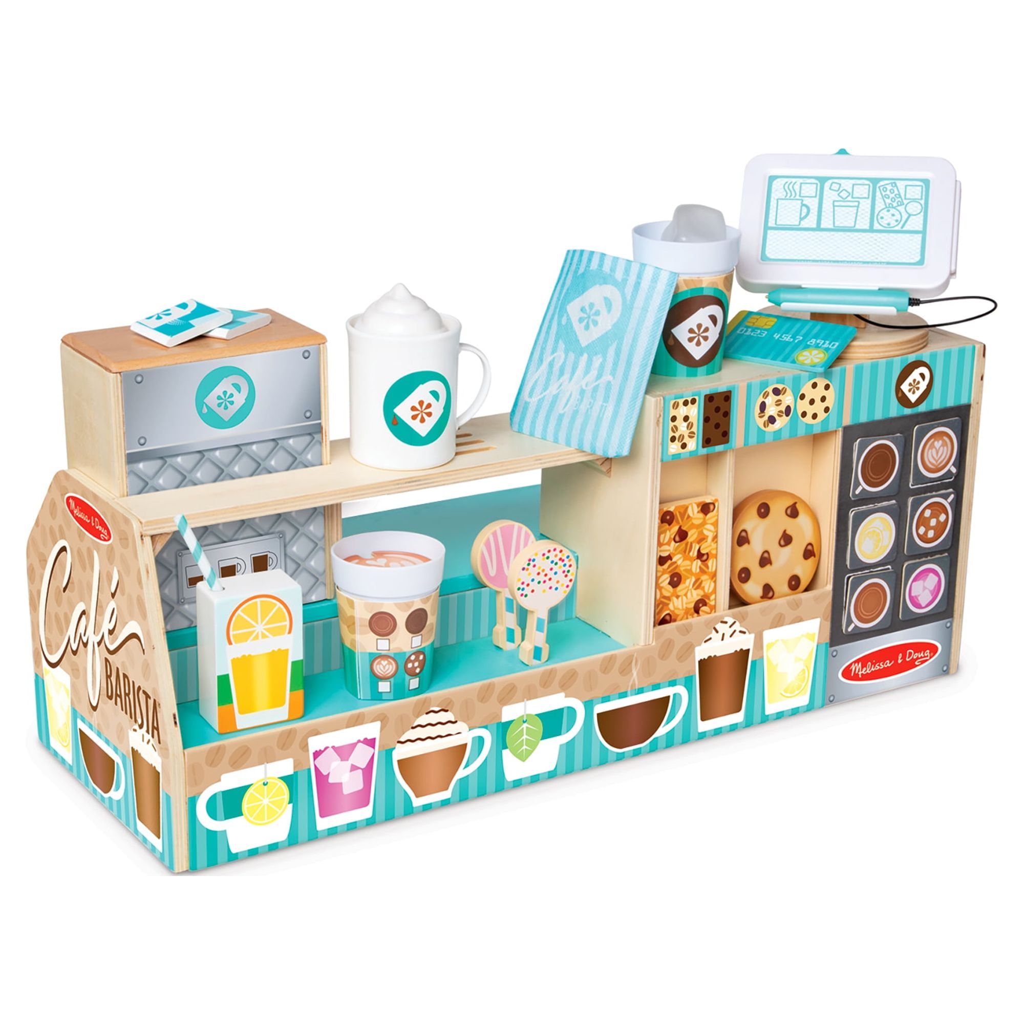 Melissa & Doug Kids Pretend Play Wooden Café Barista Coffee Shop Menu ...