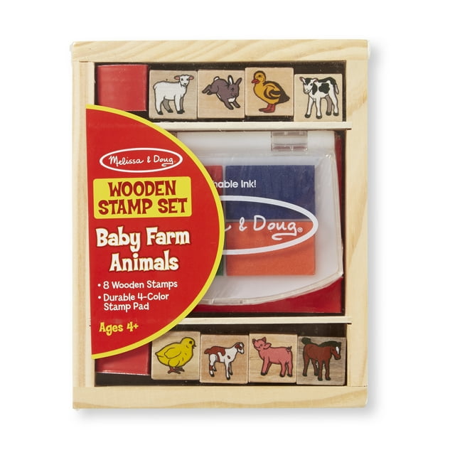 Melissa & Doug Baby Farm Animals Stamp Set With 8 Wooden Stamps and ...