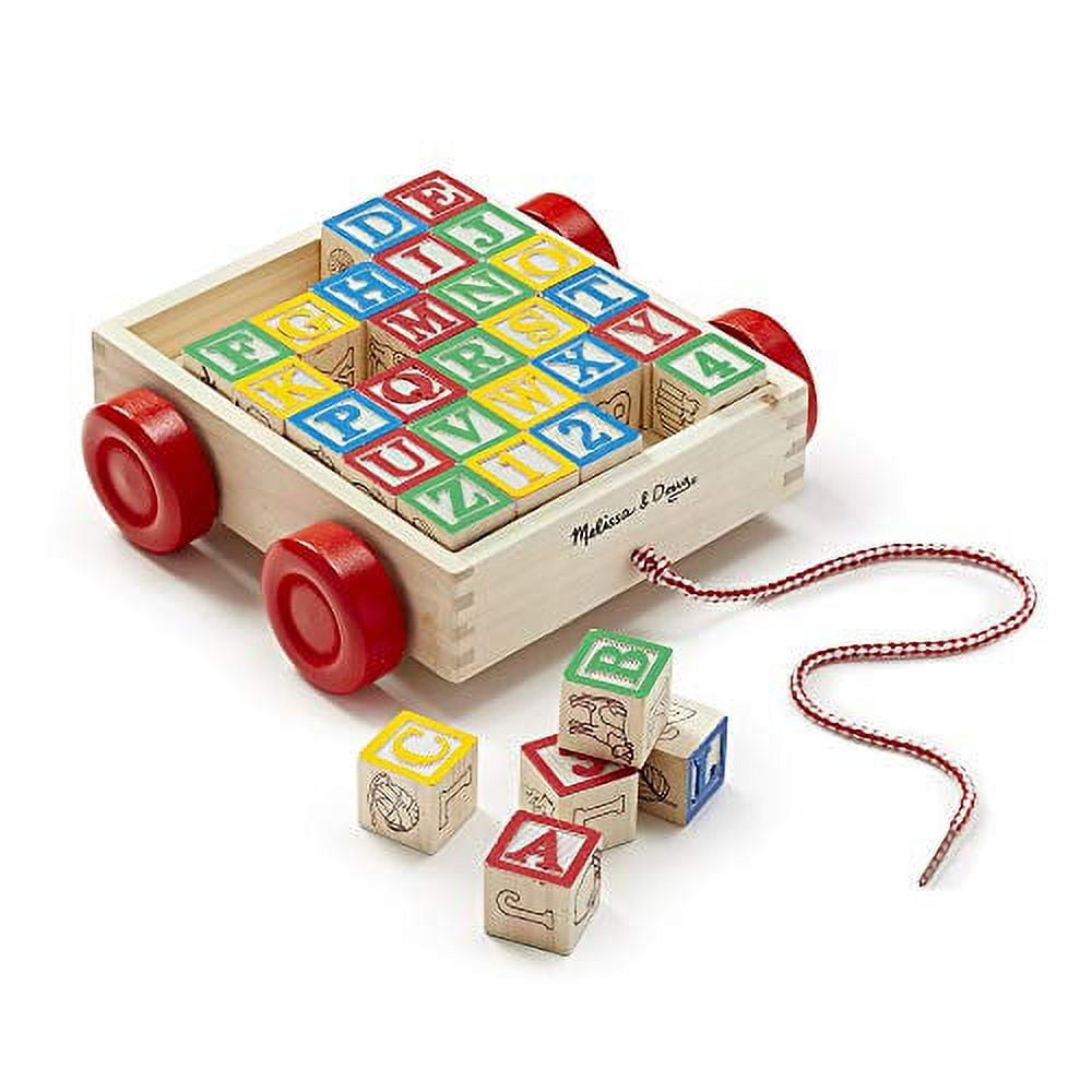 Melissa & Doug Classic ABC 123 Alphabet Wooden Block Cart 30 Wood ...