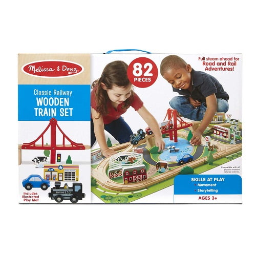 Melissa & Doug Classic Wooden Toy Train Set for Kids & Toddlers - 82 ...