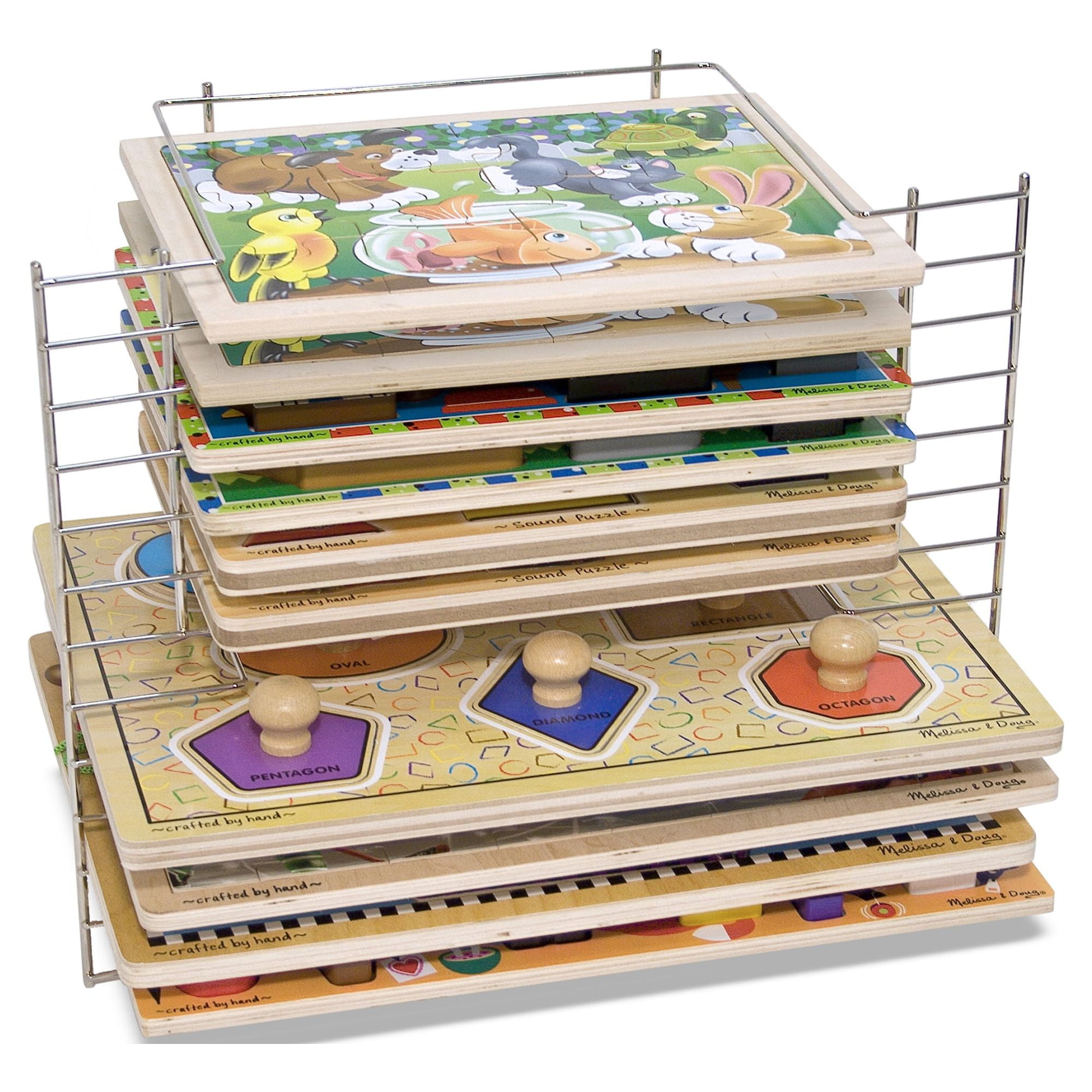 Melissa & Doug Deluxe Metal Wire Puzzle Storage Rack for 12 Small and ...