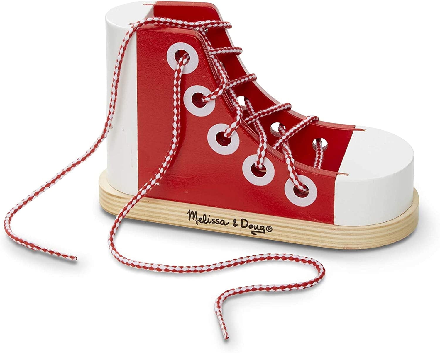 Melissa & Doug Deluxe Wood Lacing Sneaker - Learn to Tie a Shoe ...