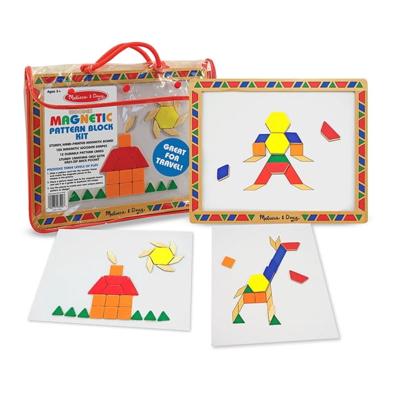 Melissa & Doug Kids Deluxe Wooden Magnetic Pattern Blocks Set - 120 ...