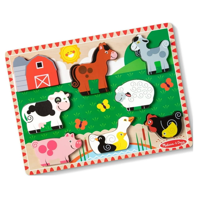 Melissa & Doug FSC-Certified 8-Piece Farm Wooden Chunky Puzzle with ...