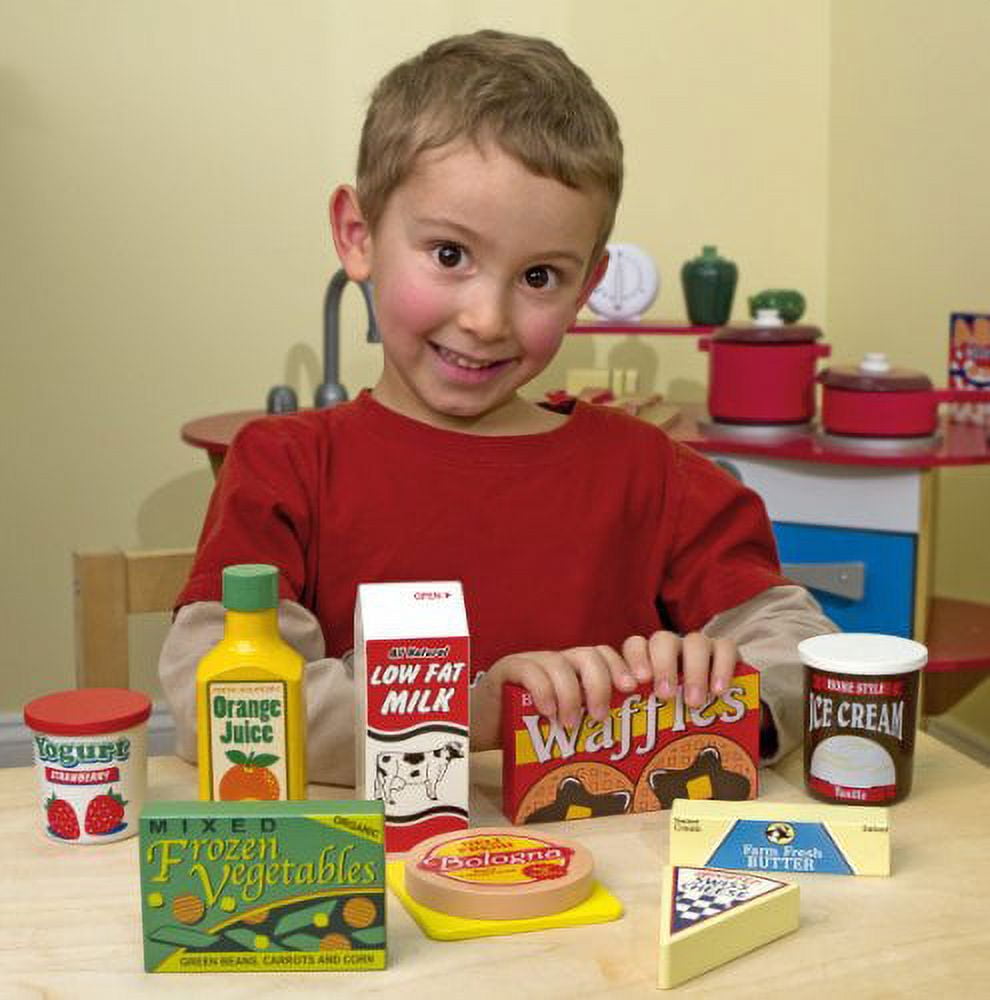 Melissa & Doug Fridge Food Wooden Play Food Set (9 pcs) - Pretend Play ...