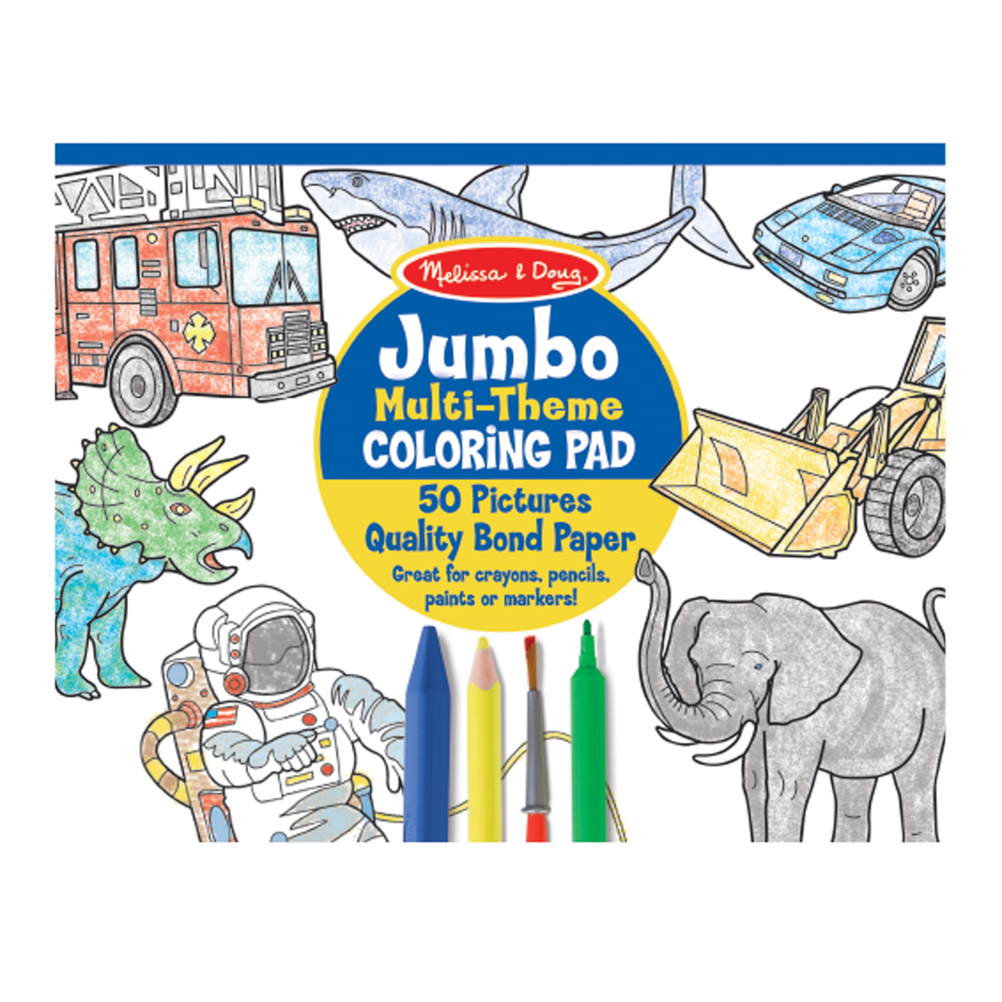 Melissa & Doug Jumbo 50-Page Kids' Coloring Pad - Space, Sharks, Sports ...