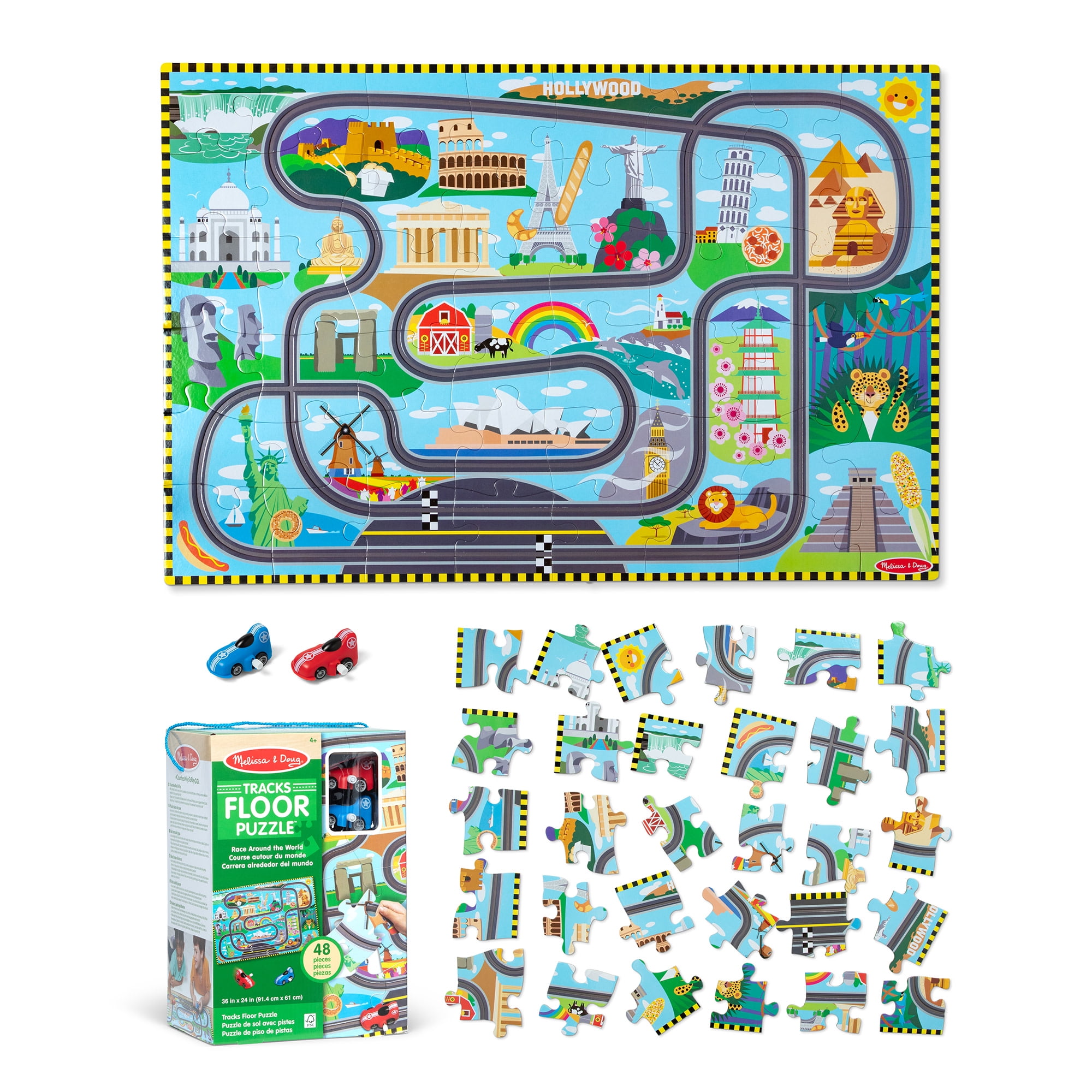 Melissa & Doug Race Around the World Tracks Cardboard Jigsaw Floor ...