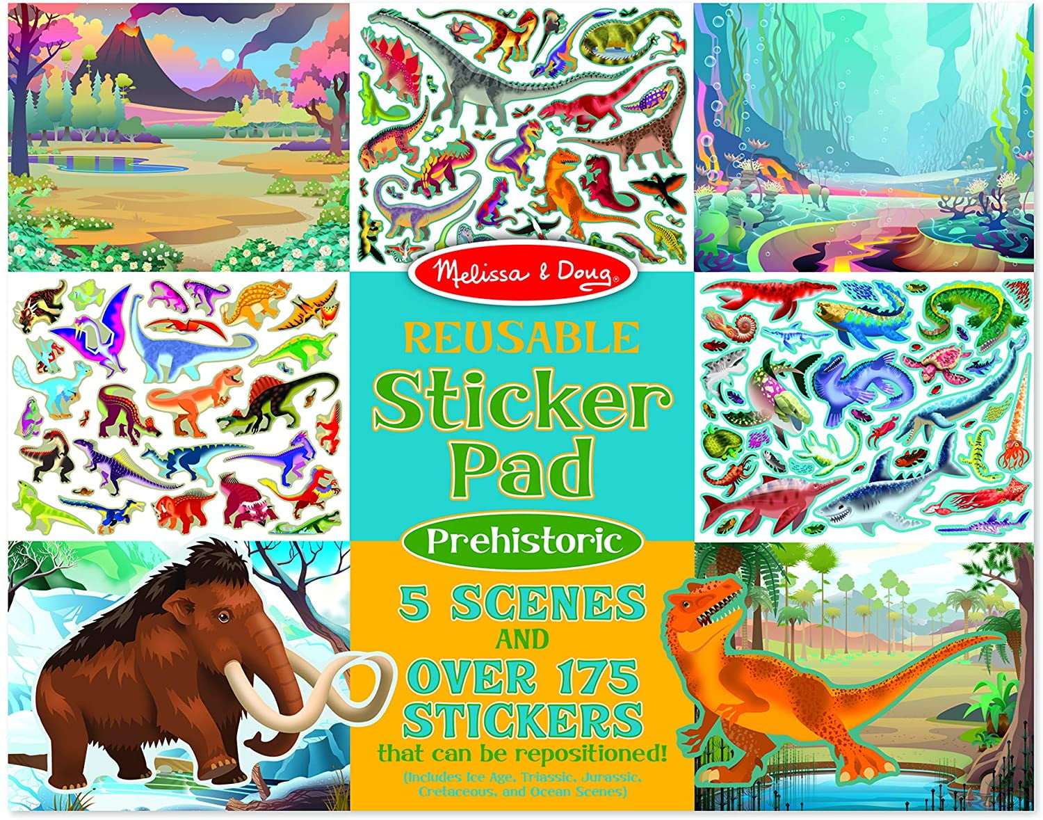 Melissa & Doug Prehistoric Reusable Sticker Pad - 185+ Cling-Style ...
