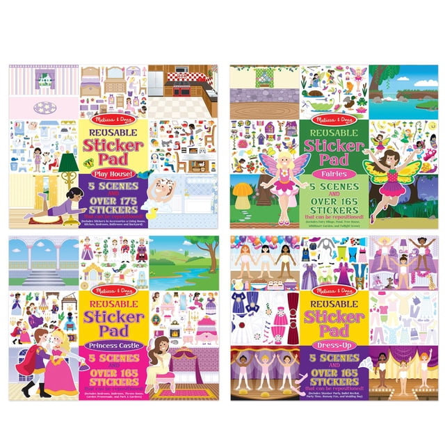Melissa & Doug Reusable Sticker Pads Set: Fairies, Princess Castle ...