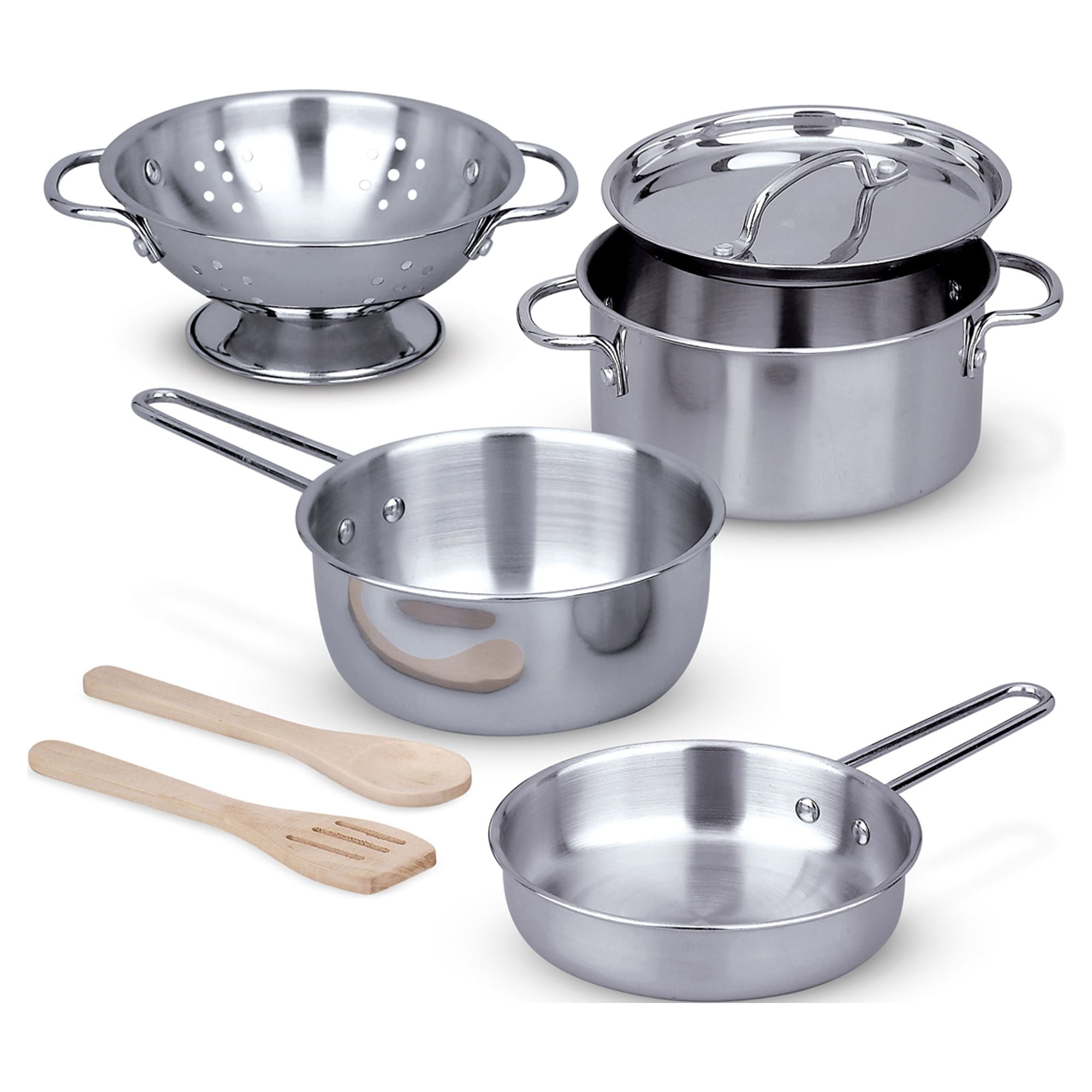 Melissa & Doug Stainless Steel Pots and Pans Pretend Play Kitchen Set ...