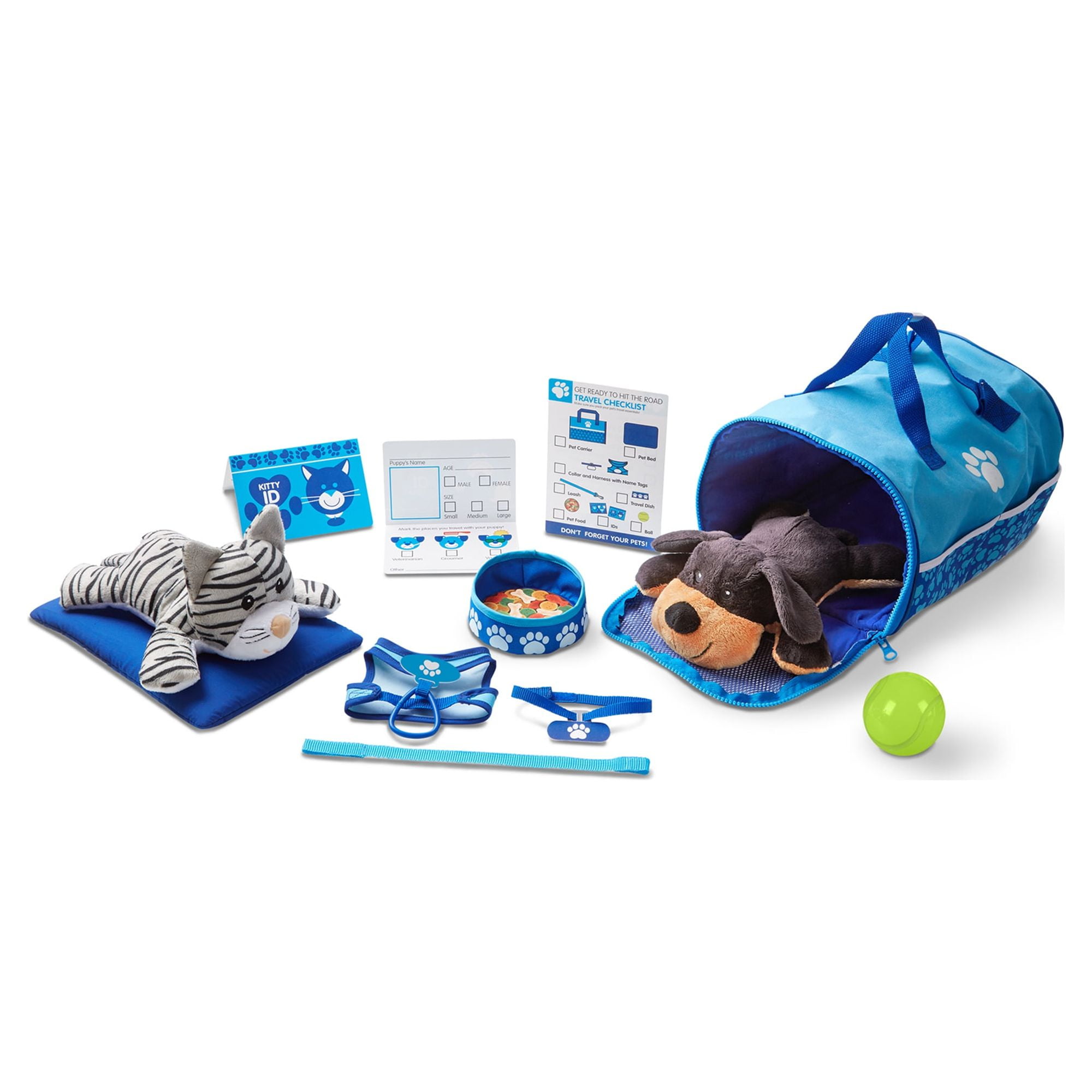 Melissa & Doug Pet Travel Play Set with Plush Cat & Dog, Carrier, Leash ...