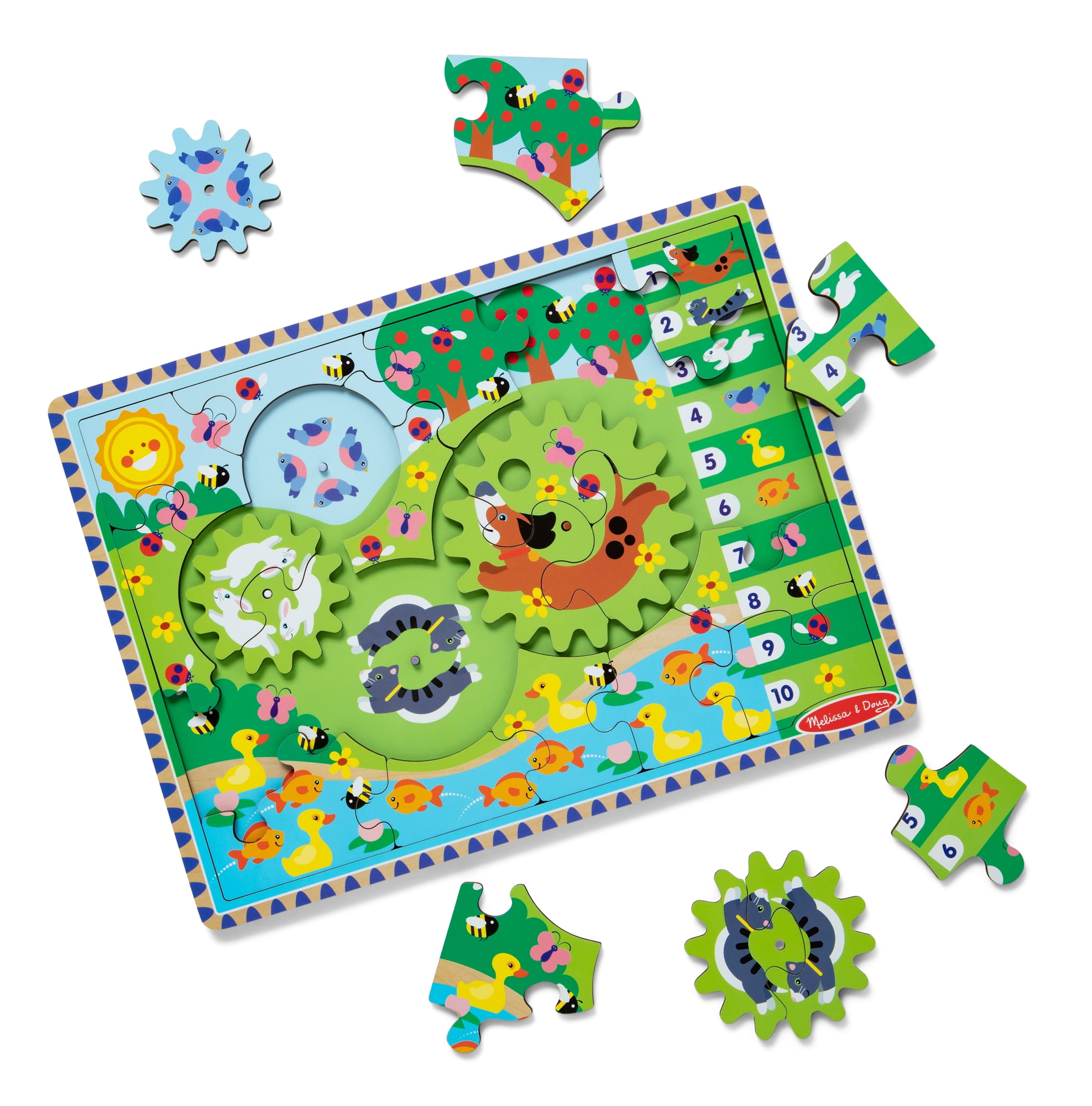 Melissa & Doug Wooden Animal Chase Jigsaw Spinning Gear Puzzle – 24 ...