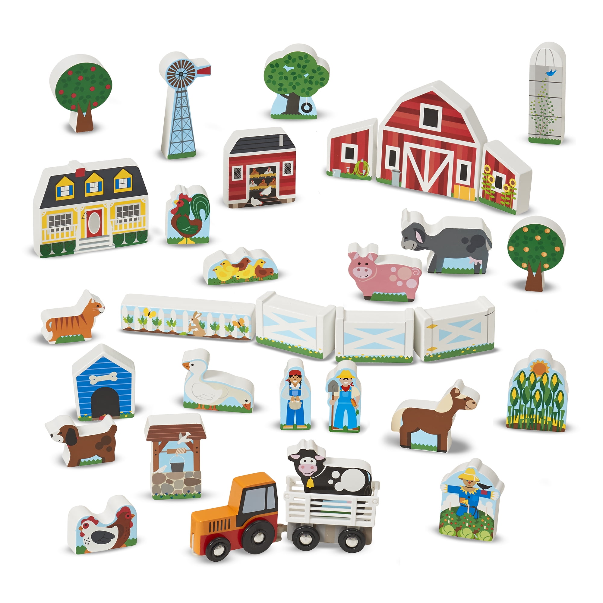 Melissa & Doug Wooden Farm & Tractor Play Set, 33 pcs - Imaginative ...