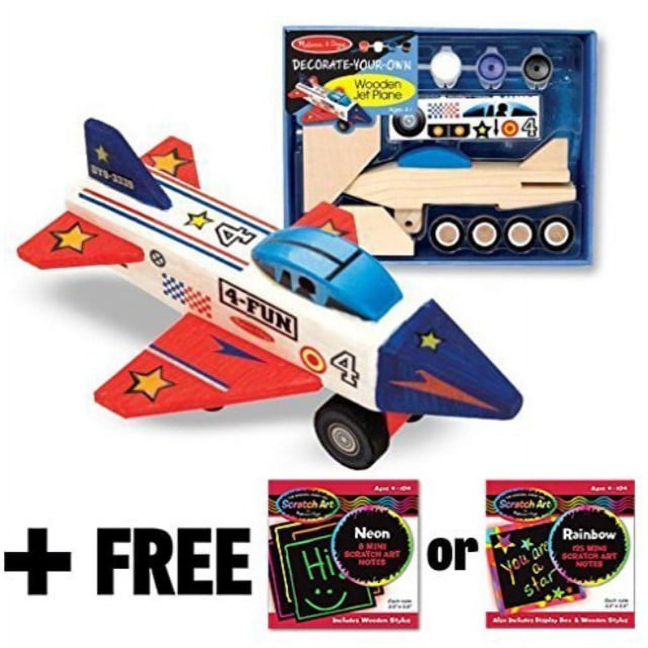 Melissa & Doug Wooden Jet Plane Decorate-Your-Own Kit & 1 Scratch Art ...