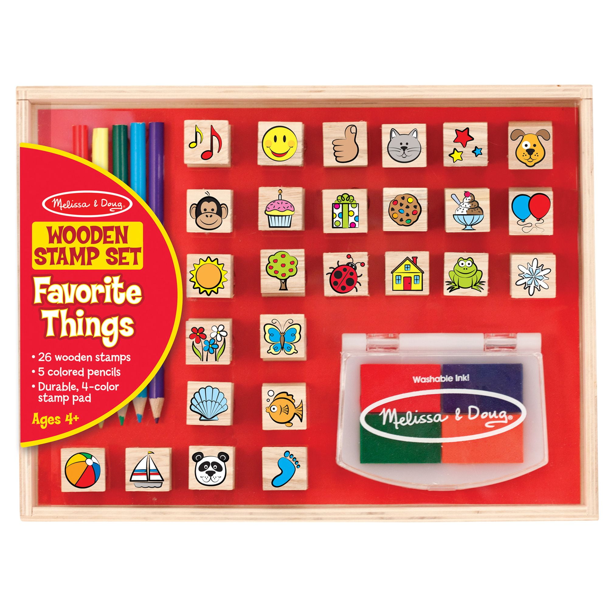 Melissa & Doug Wooden Stamp Set, Favorite Things - 26 Wooden Stamps, 4 ...