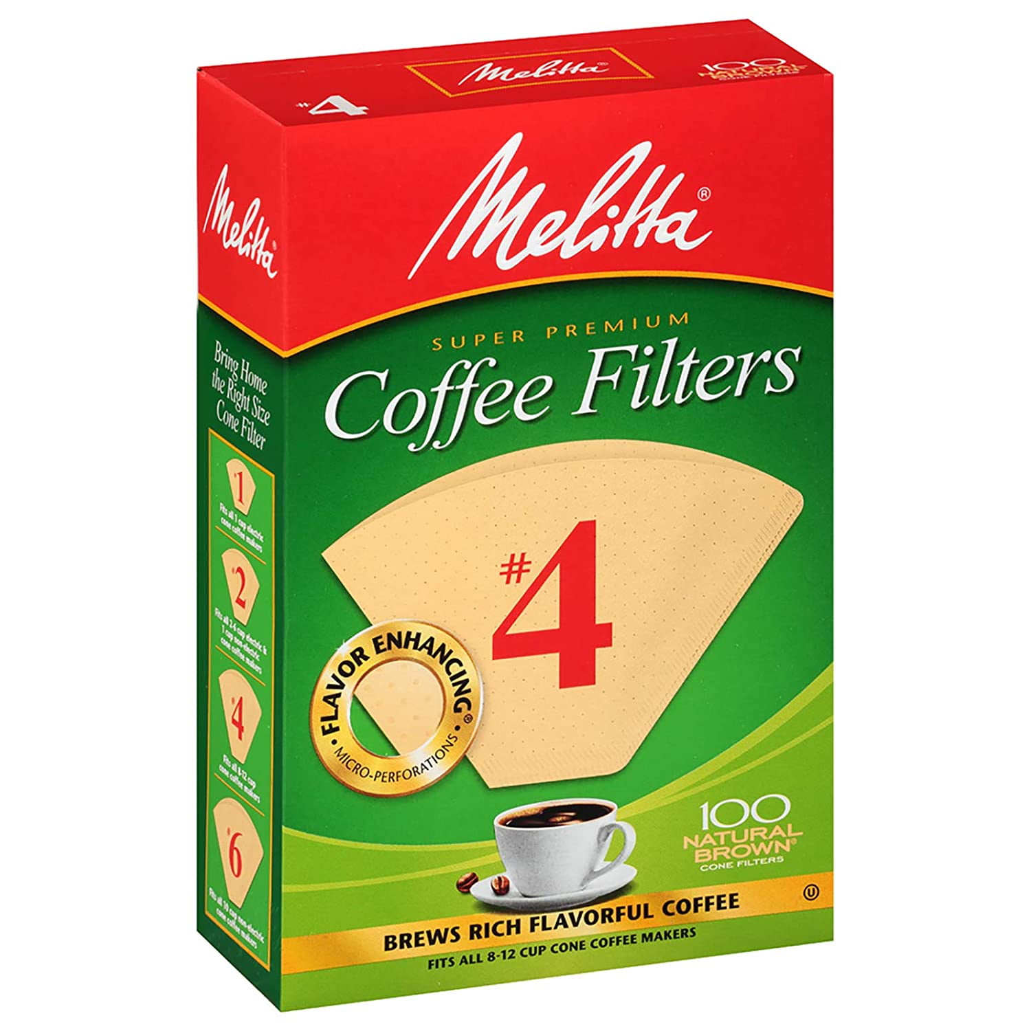 Melitta #4 Cone Coffee Filters, Natural Brown, 100 Count - Walmart.com