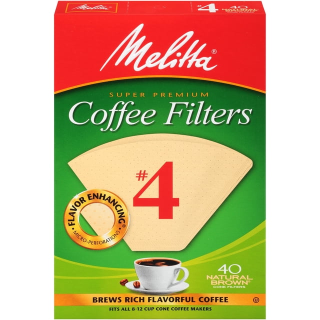 Melitta #4 Natural Brown Cone Coffee Filters, 40 Ct - Walmart.com