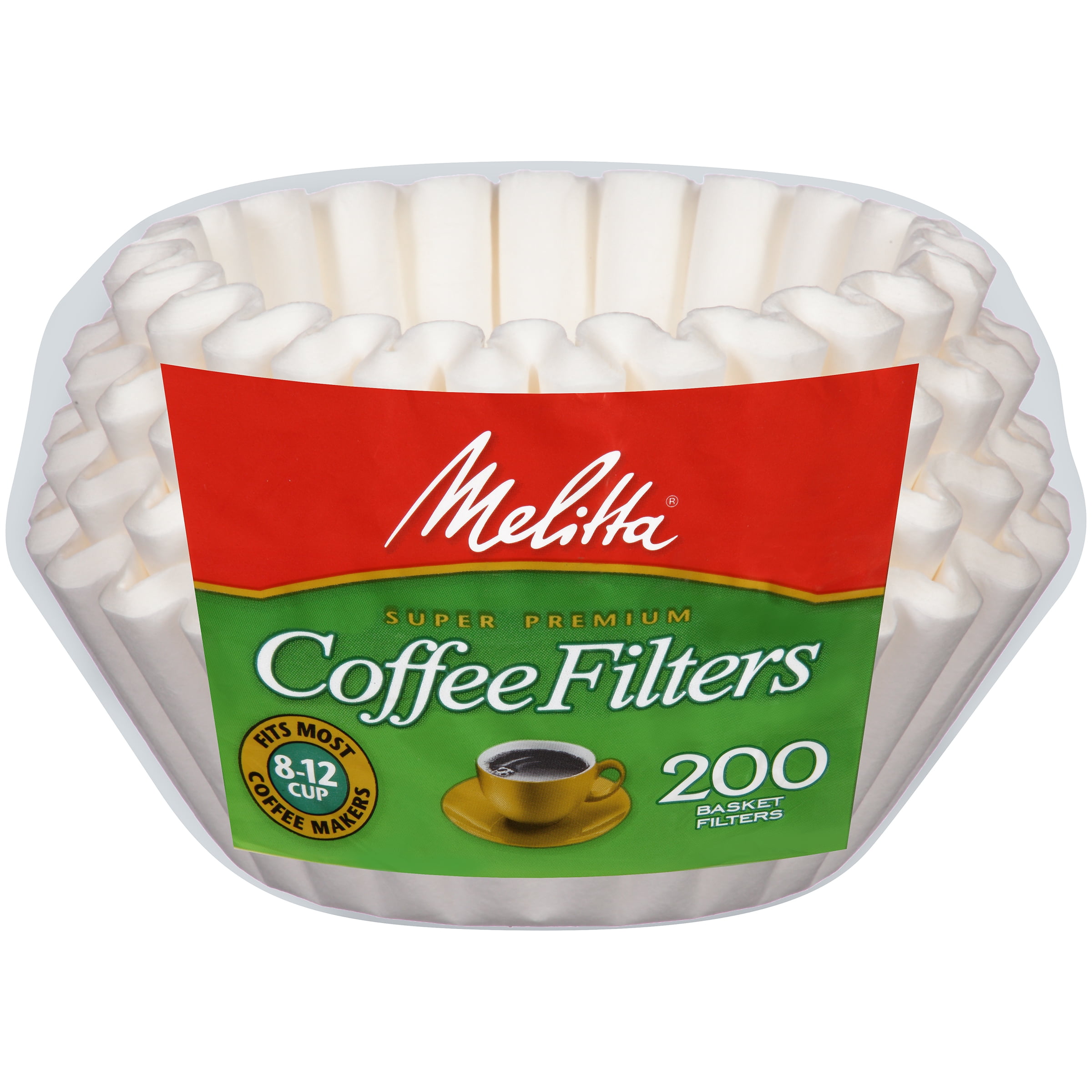 Melitta 8-12 Cup Basket Coffee Filters, White, 200 Count, Thicker ...