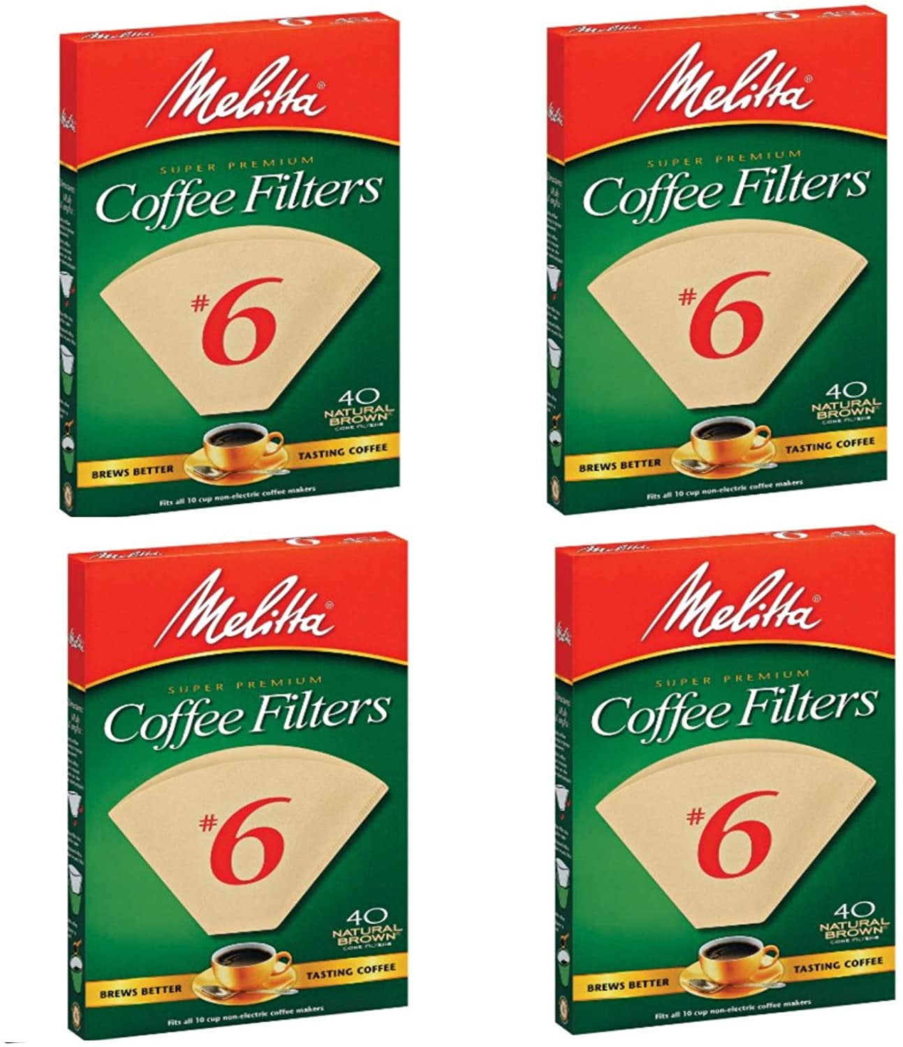Melitta, Cone Coffee Filters, #6 40ct, Brown, 4 Pack - Walmart.com