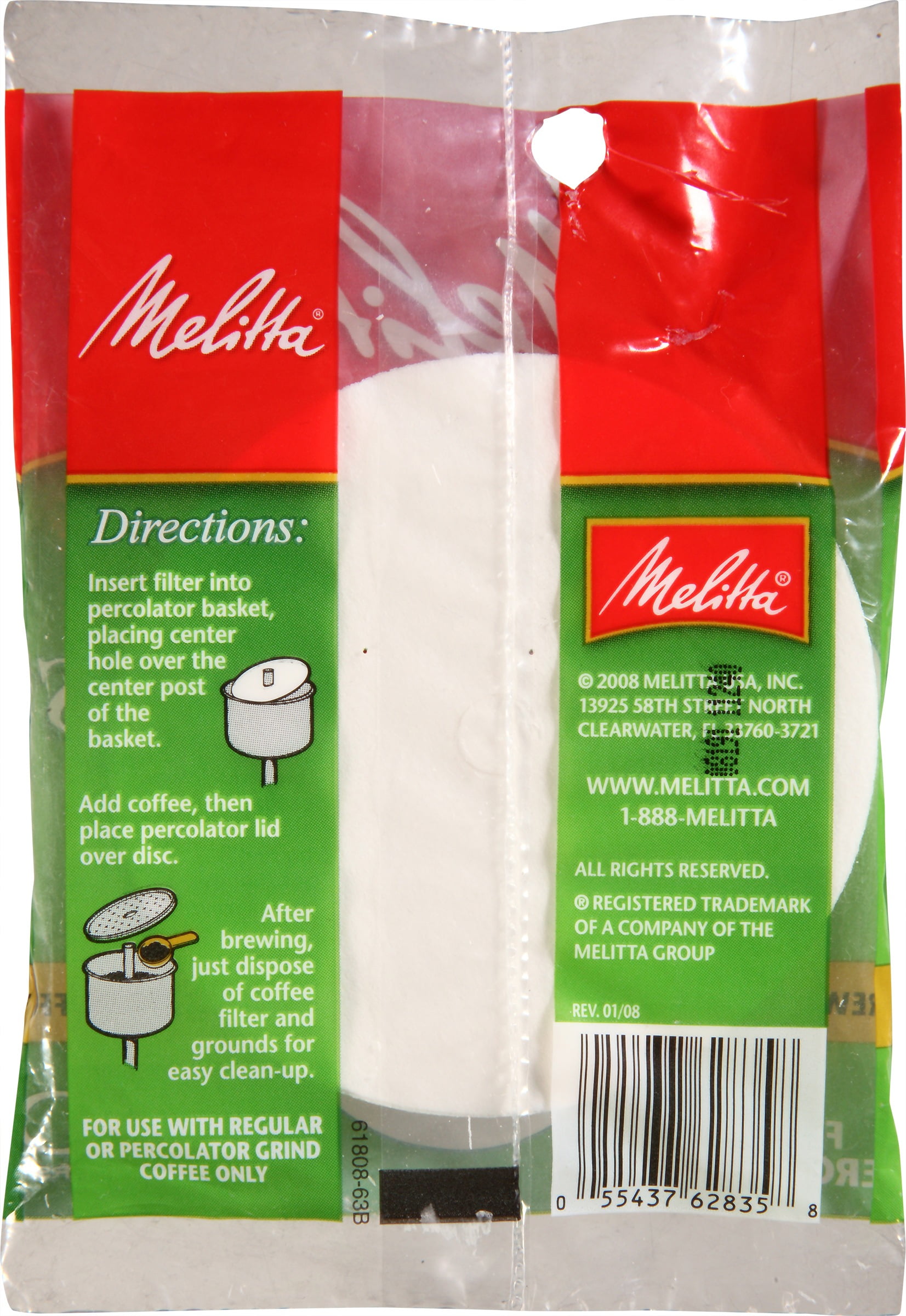 Melitta Premium White Disc Coffee Filters for Percolator, Pack of 100 ...