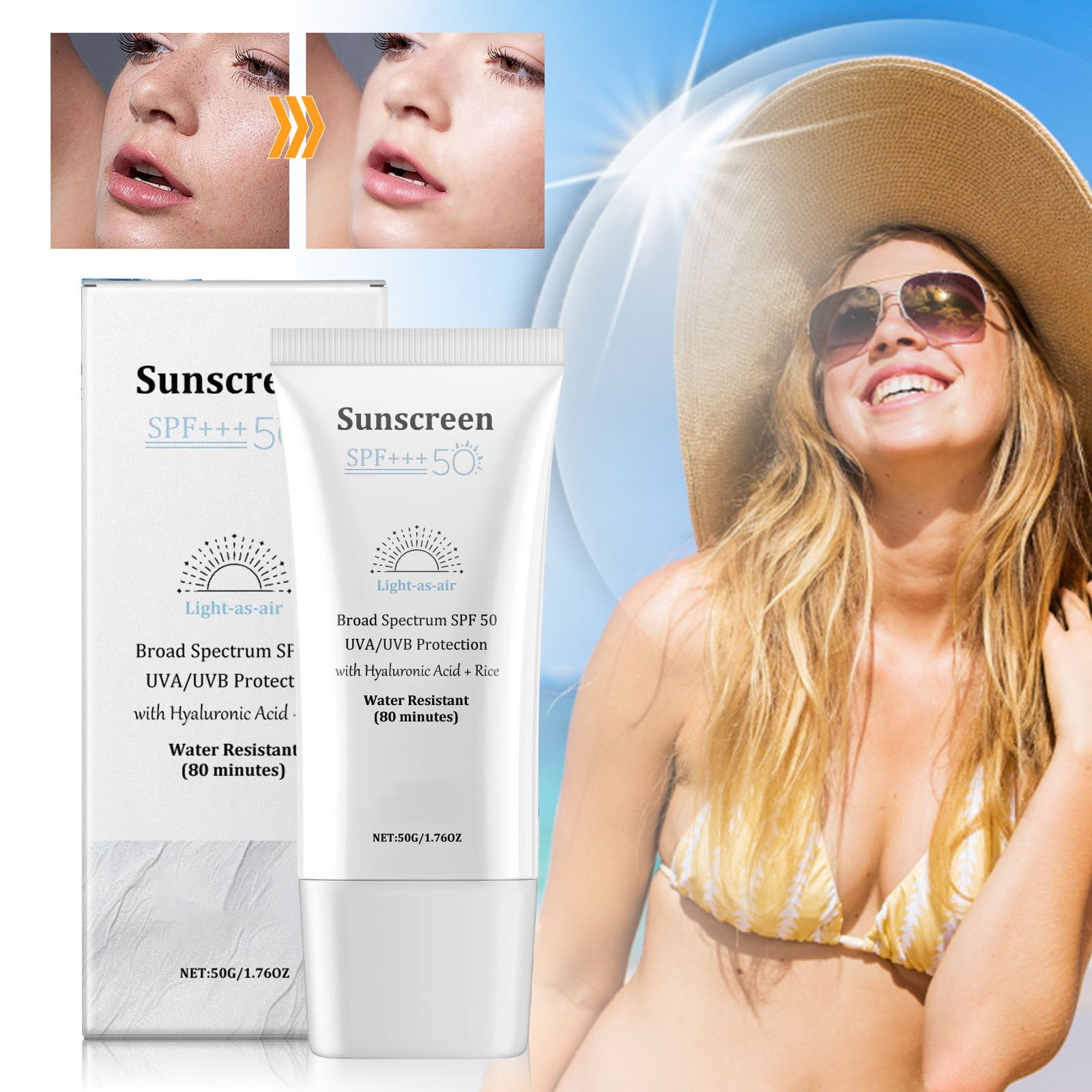 Melixir Airfit Invisible™ Face Cream SPF 50, Broad Spectrum Korean Rice Moisturizing Cream, No ...