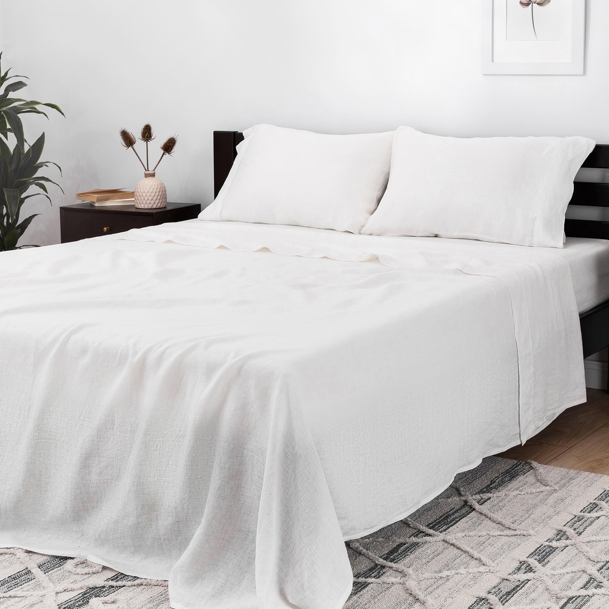 Mellanni 100% Flax Linen 3-Piece 135 GSM White Linen Sheet Set, Twin ...