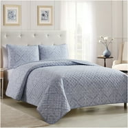 Noble Linens Pale Blue Square Pattern Quilted Coverlet Set, Full/Queen ...