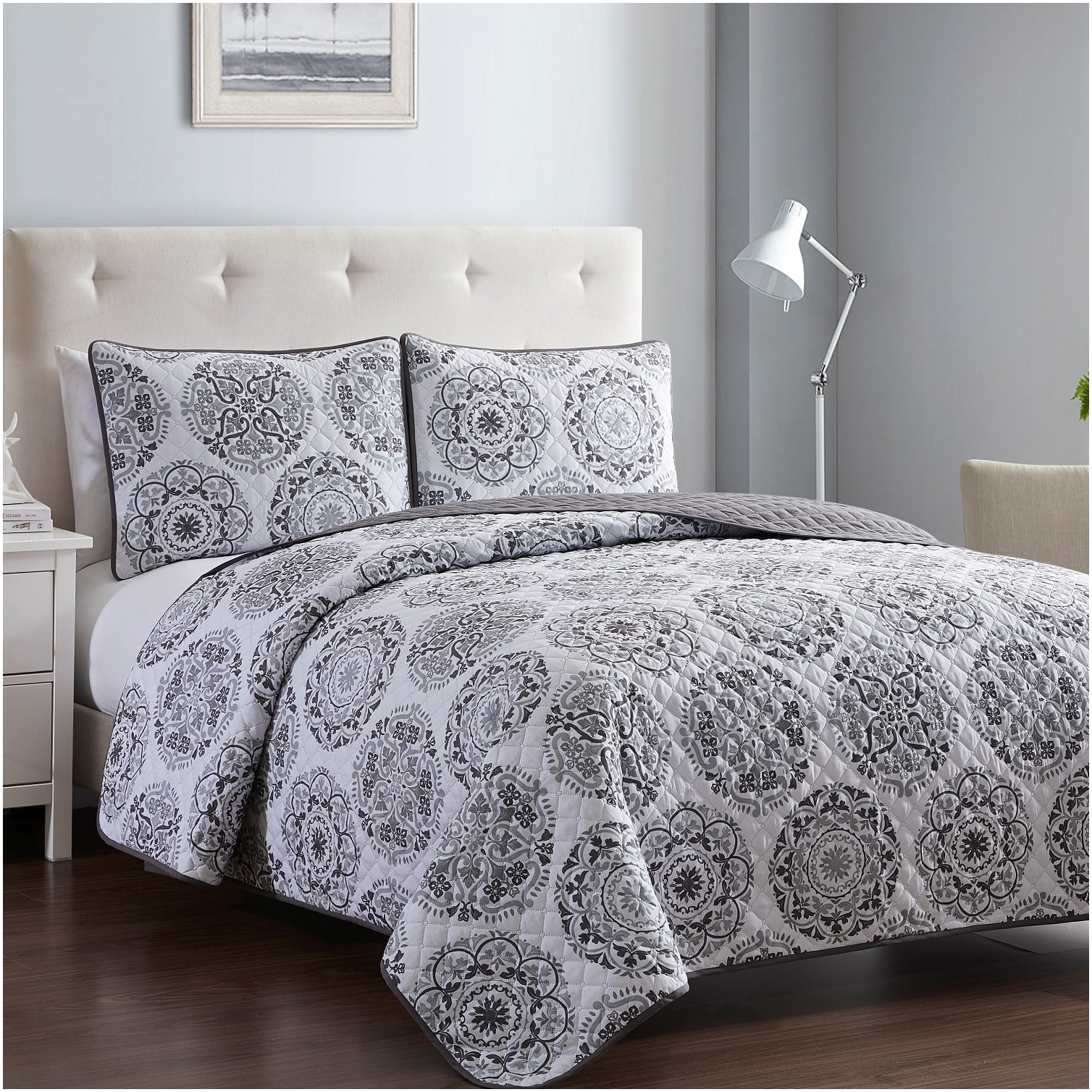 Mellanni Bedspread Coverlet Set Rosette Gray - Reversible Bedding Cover ...
