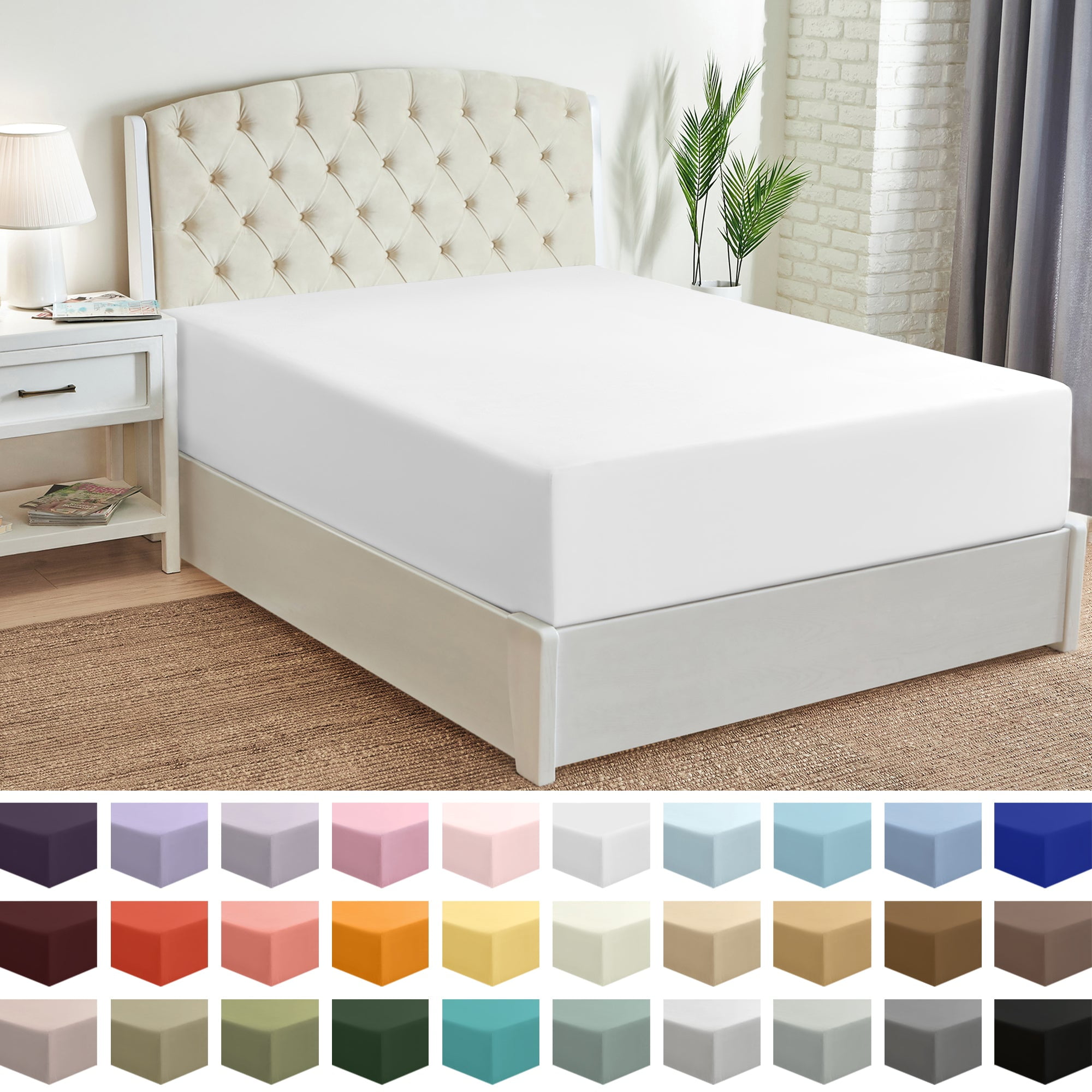"Mellanni Queen Size White Fitted Sheet, Extra Deep Pocket for up to 21 ...