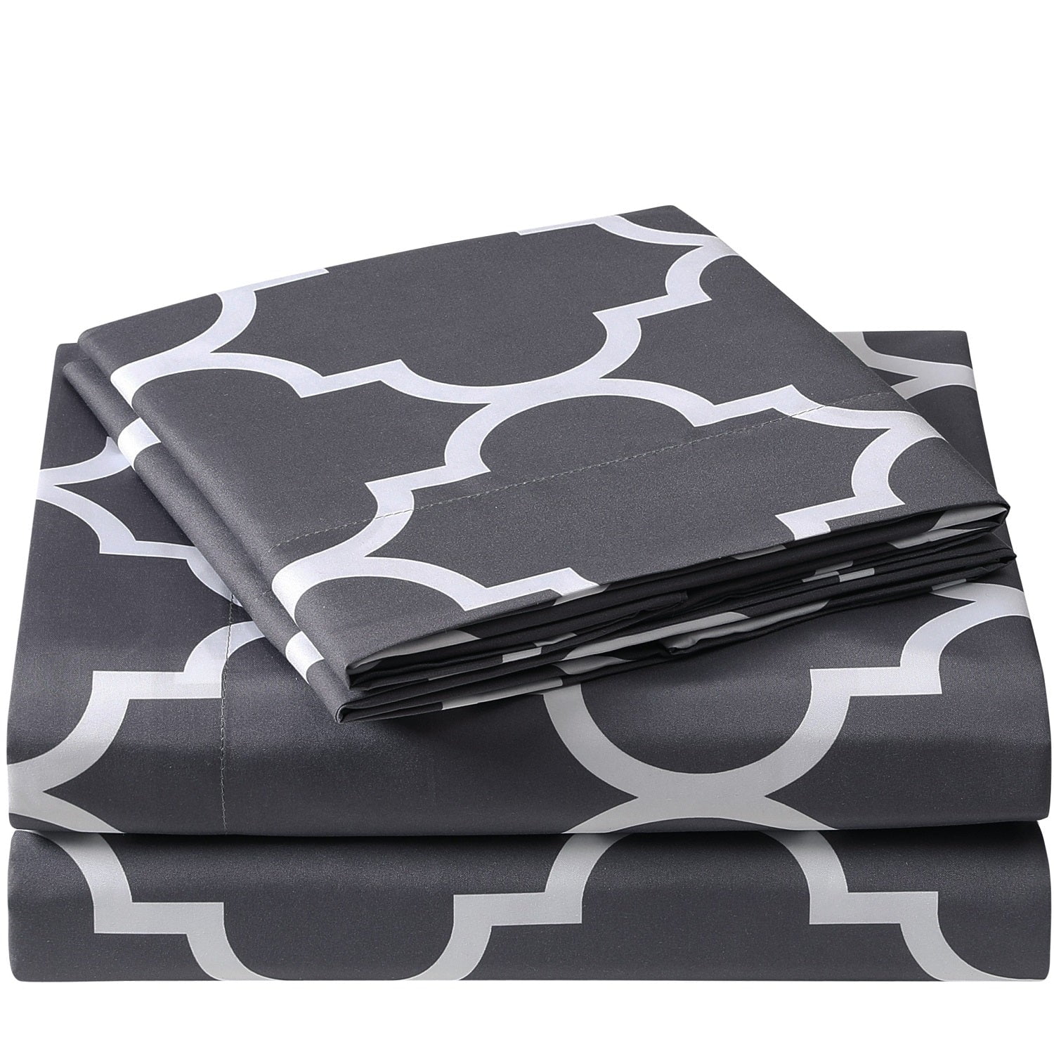 Mellanni King Size Bed Sheet Set, 4 Piece, Quatrefoil Gray, Deep Pocket ...