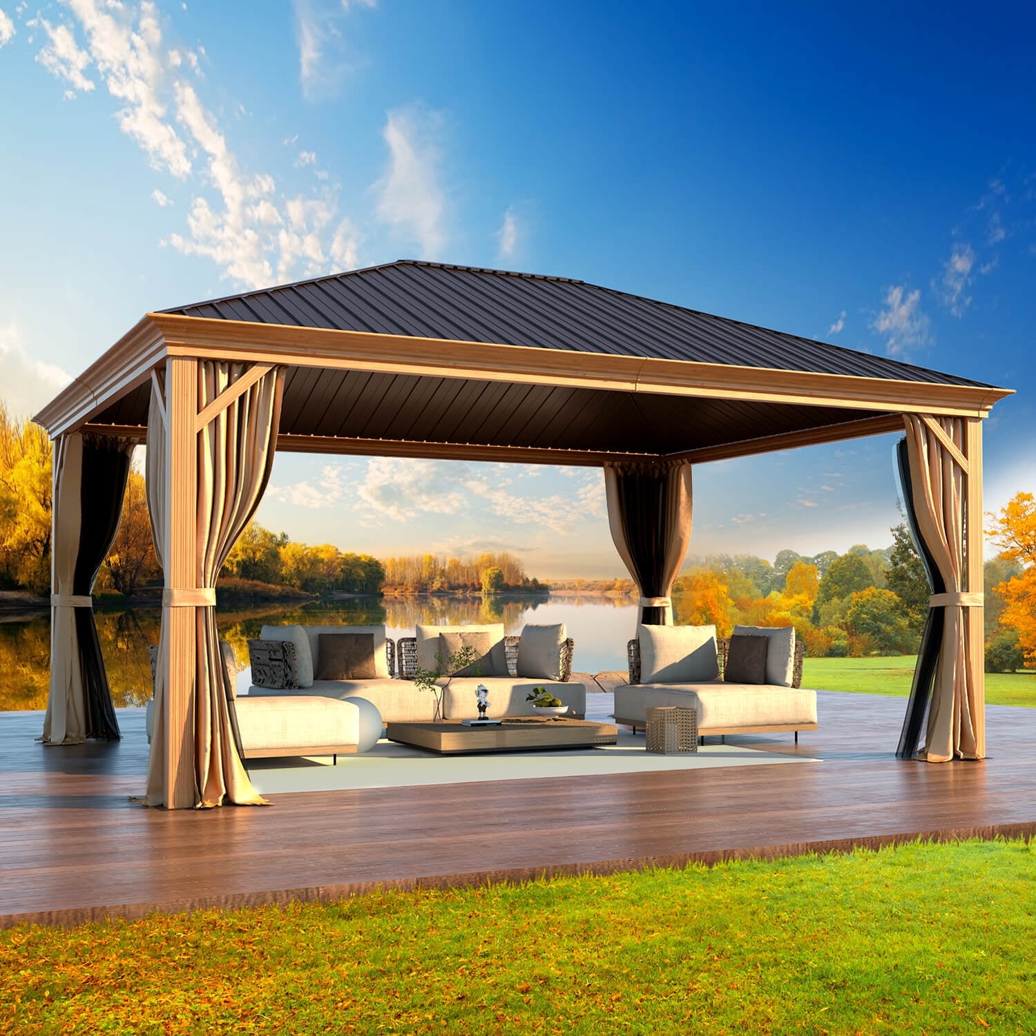 Mellcom 12' X 16' Hardtop Gazebo, Galvanized Steel with Metal Roof ...