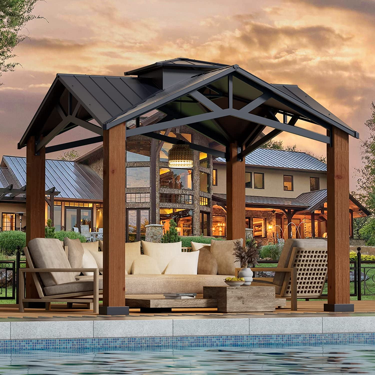 Mellcom 12' x 12' Permanent Hardtop Gazebo, Rust-Resistant, Wood ...