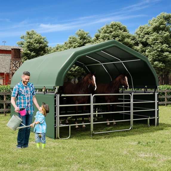 Mellcom 12'x12' Livestock Shelter,Heavy Duty Round Style Corral Shelter ...